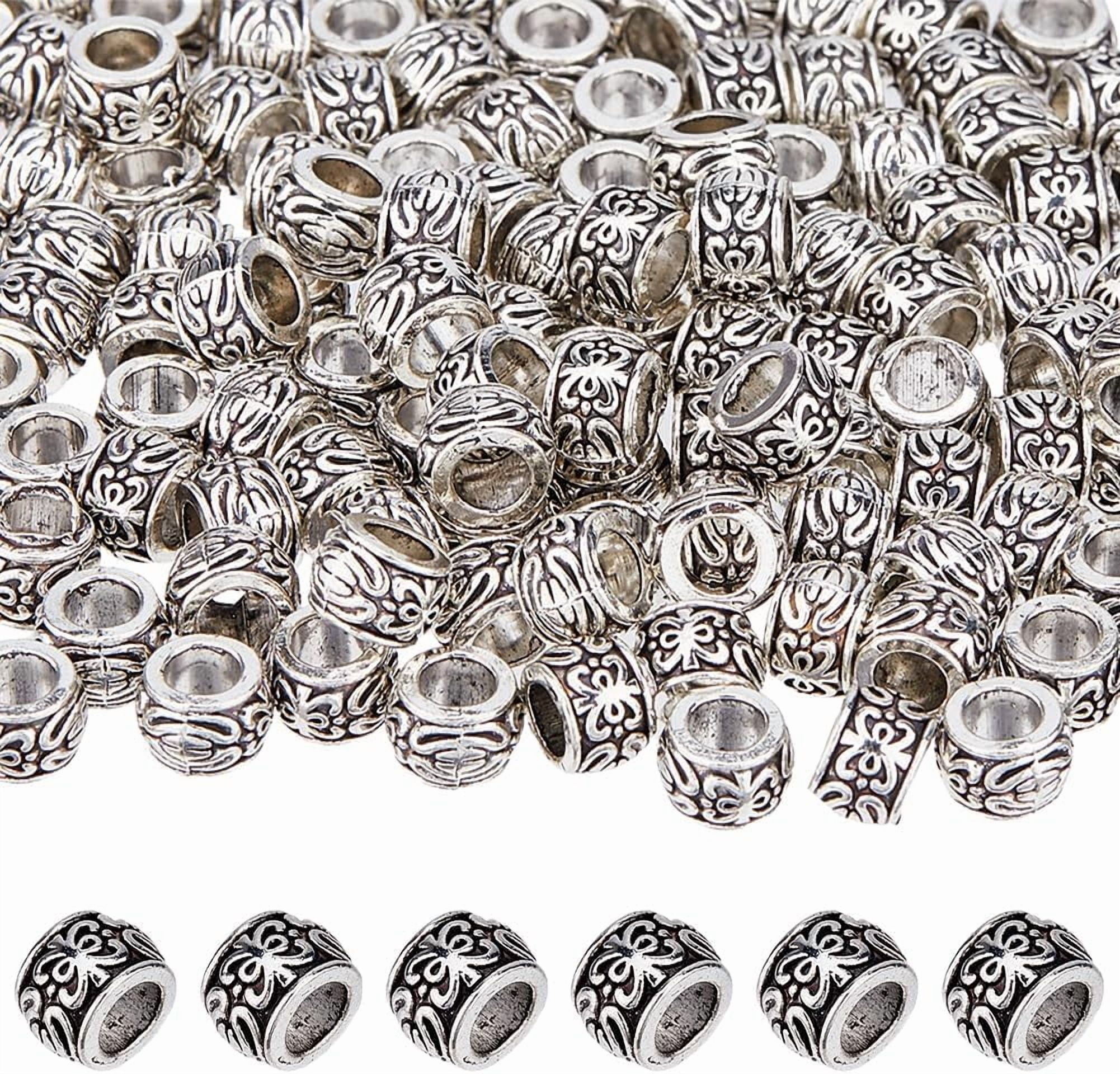 130Pcs Style Alloy European Beads Large Hole Beads Rondelle Silver 7 ...