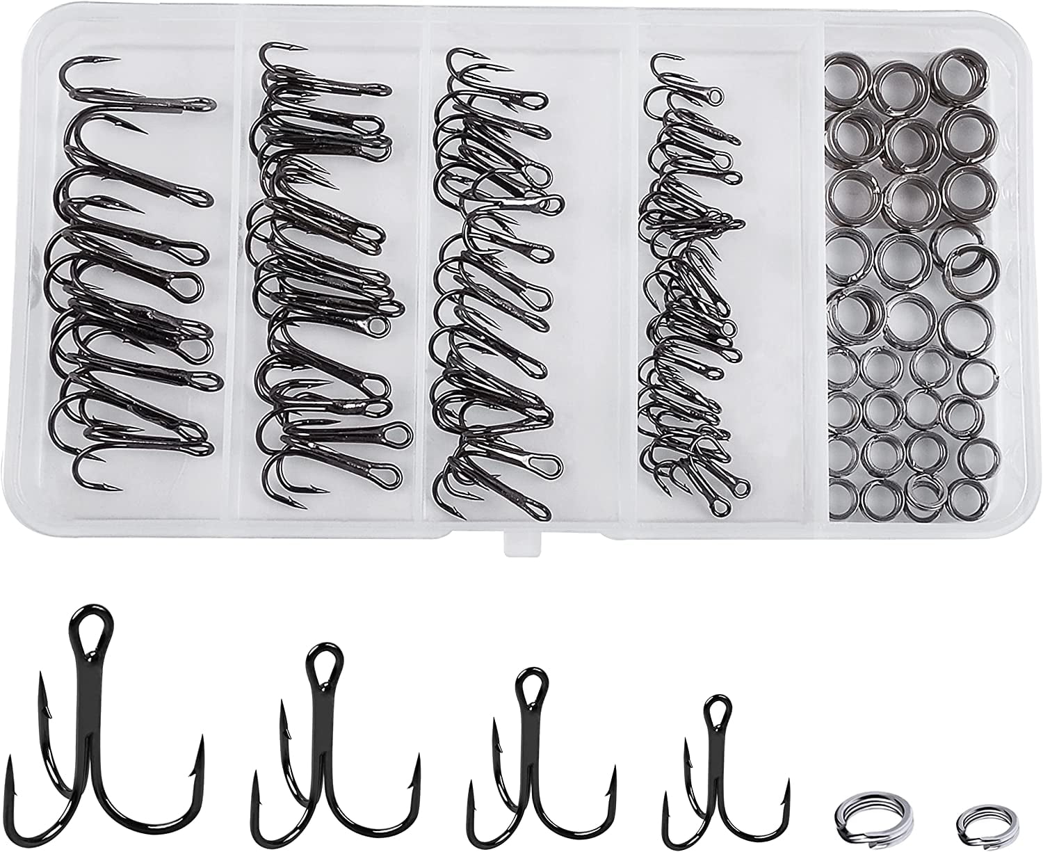 130Pcs Treble Hooks and Split Rings Kit, Assorted Classic High Carbon ...