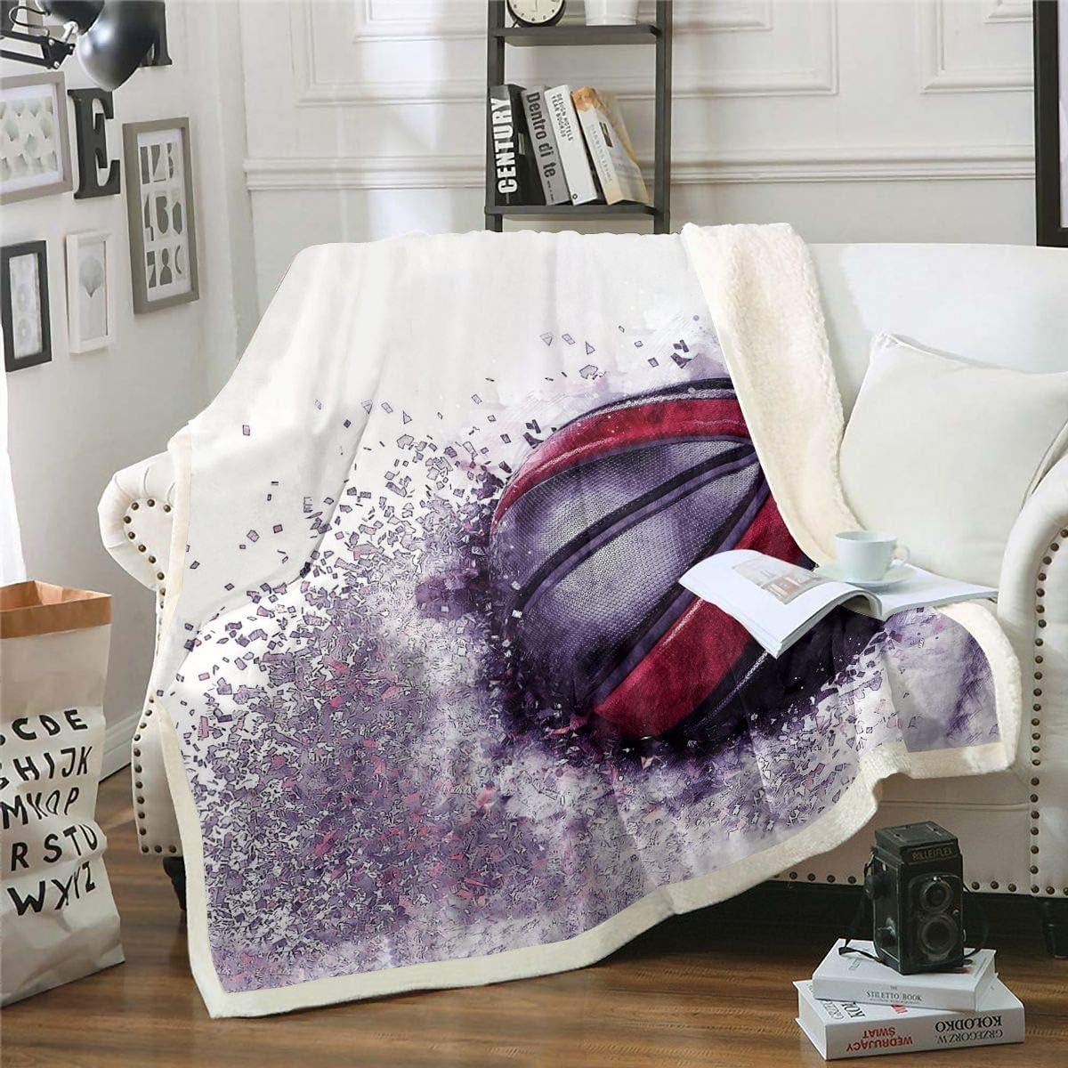 130X100CM-Boys Basketball Fleece Blanket with Ball Sherpa Blanket for ...