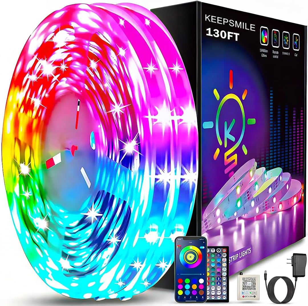 130ft Led Strip Lights (2 Rolls of 65ft) Bluetooth Smart App Control ...