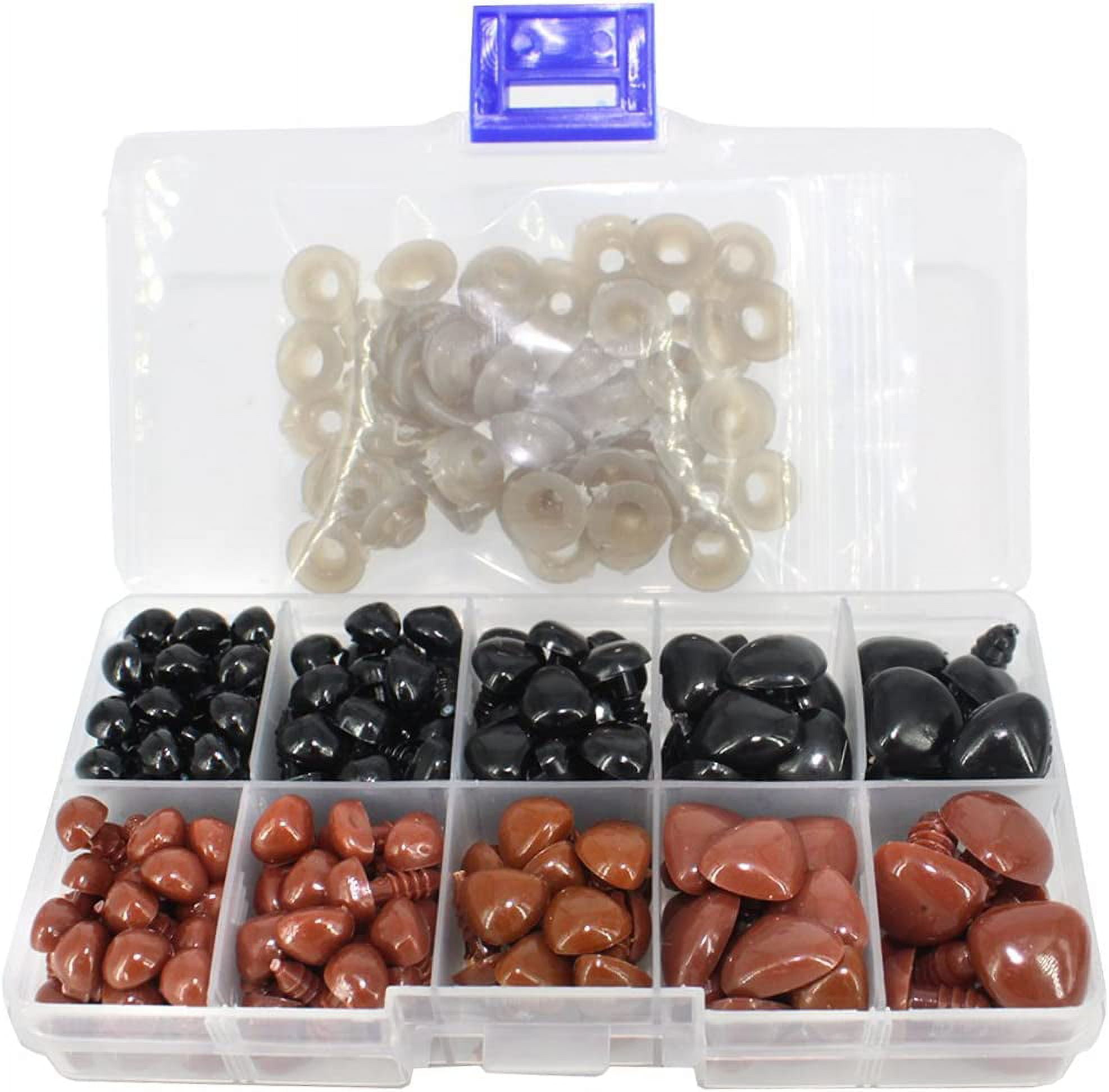 130pcs 8/9/10/15/16mm Black and Brown Plastic Safety Nose D-Shape Craft ...