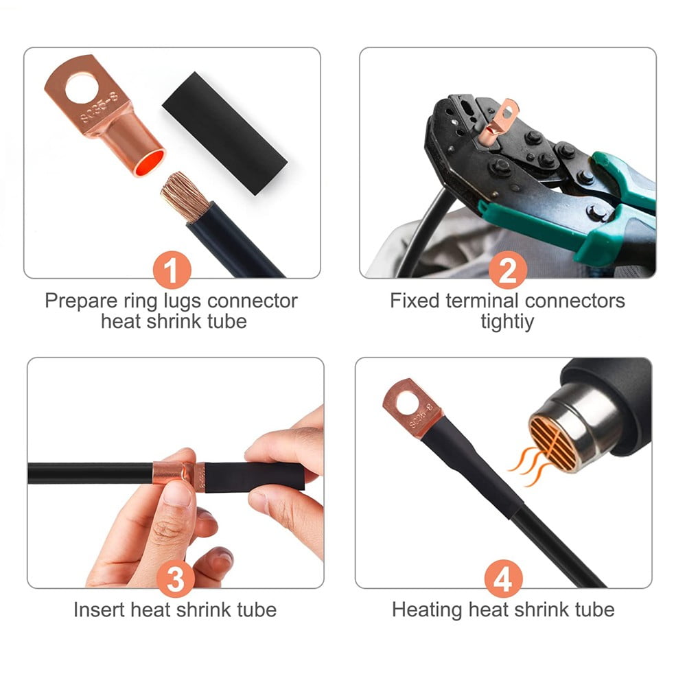 130pcs Copper Wire Lugs Terminal ConnectorsHeat Shrink Set Bare Copper ...