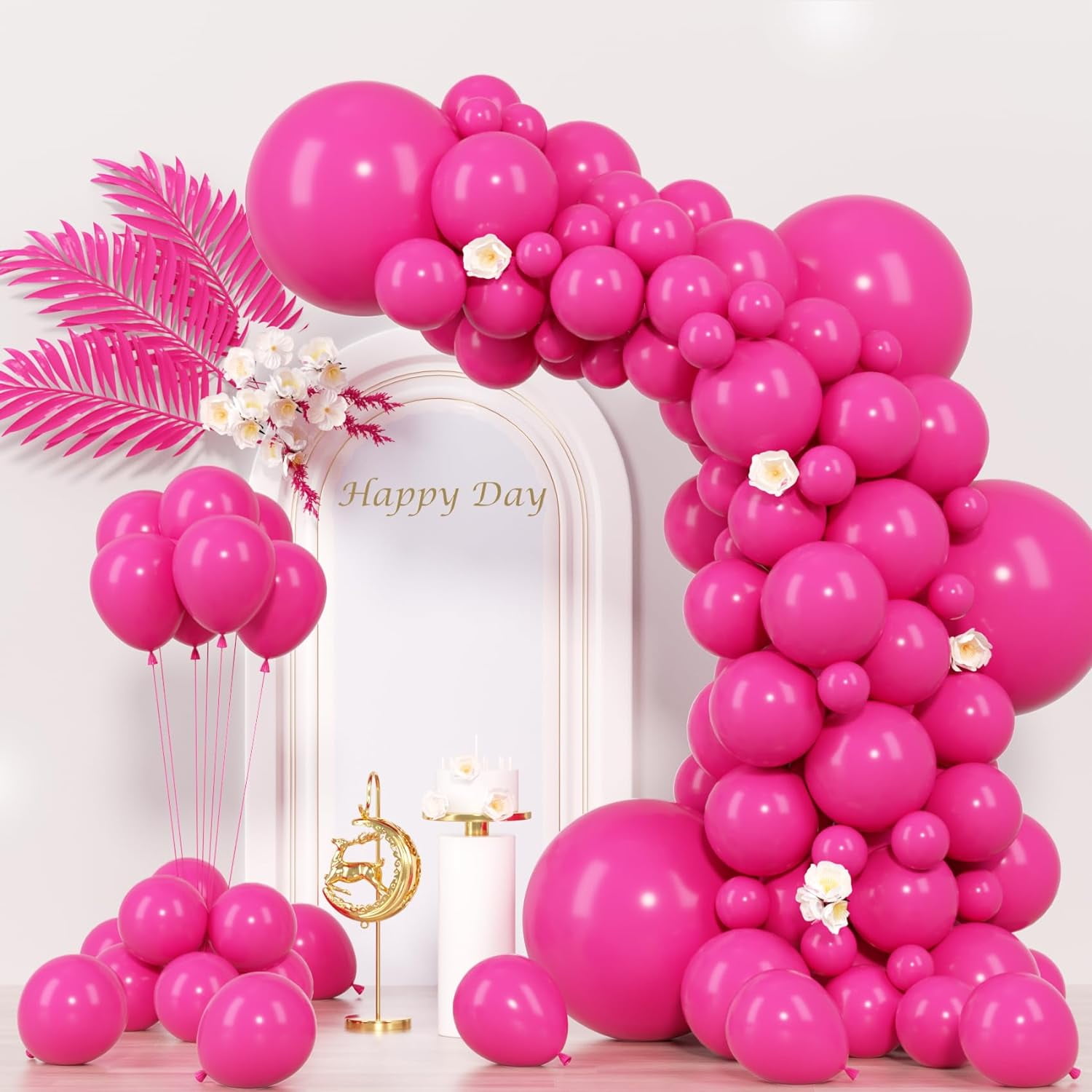 130pcs Hot Pink Balloons Different Sizes 18" 12" 10" 5" Dark Pink ...