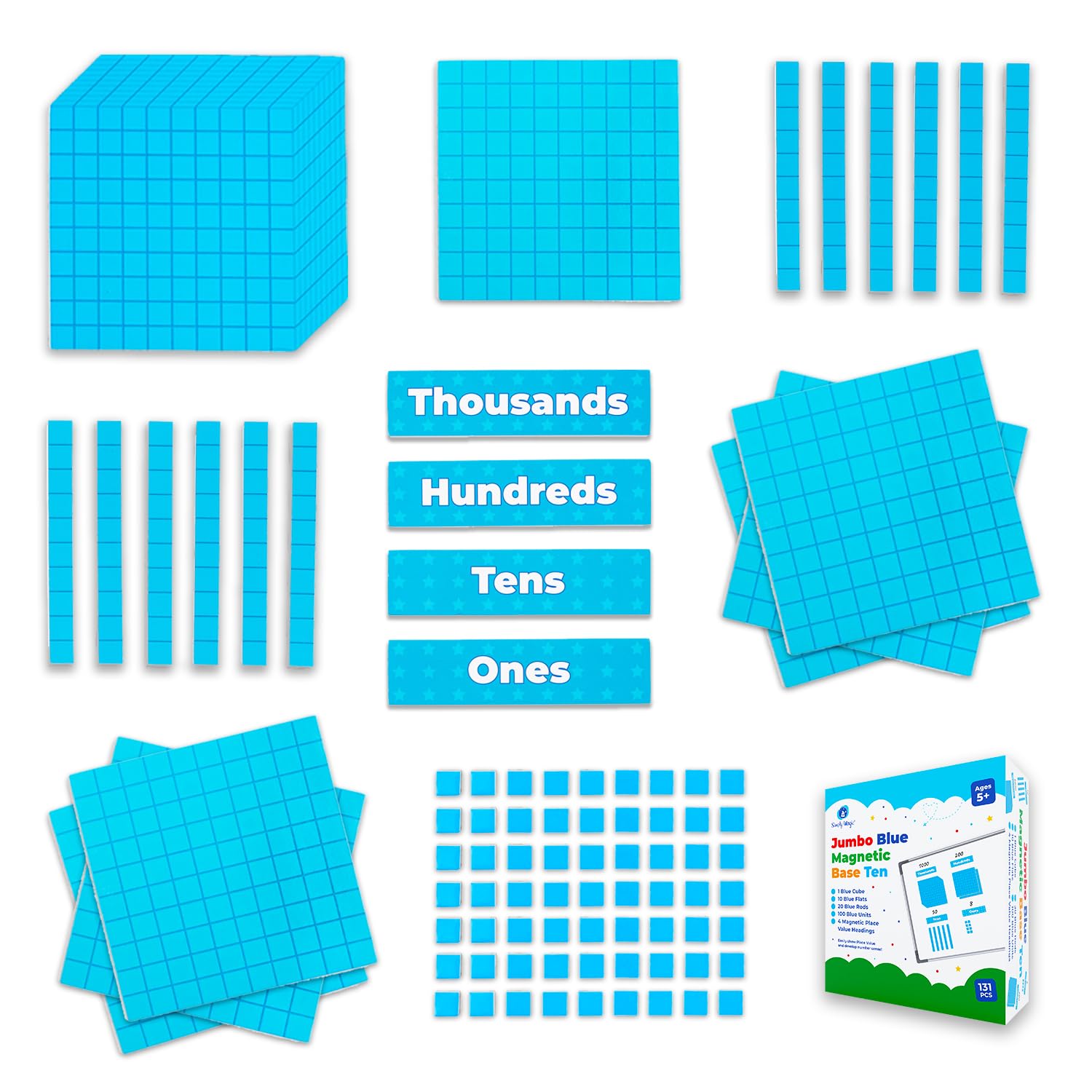 131+4 PCS Jumbo Blue OIF8 Magnetic Base Ten Blocks Math + Headings ...