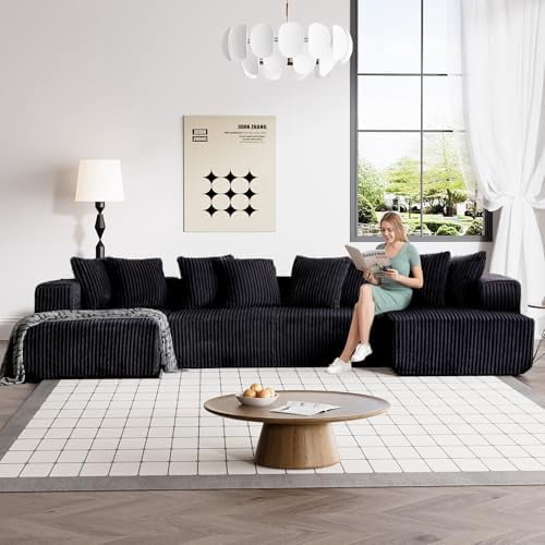 131" Modular Sectional Couch, Luxury Black Sectional Couches for Living ...