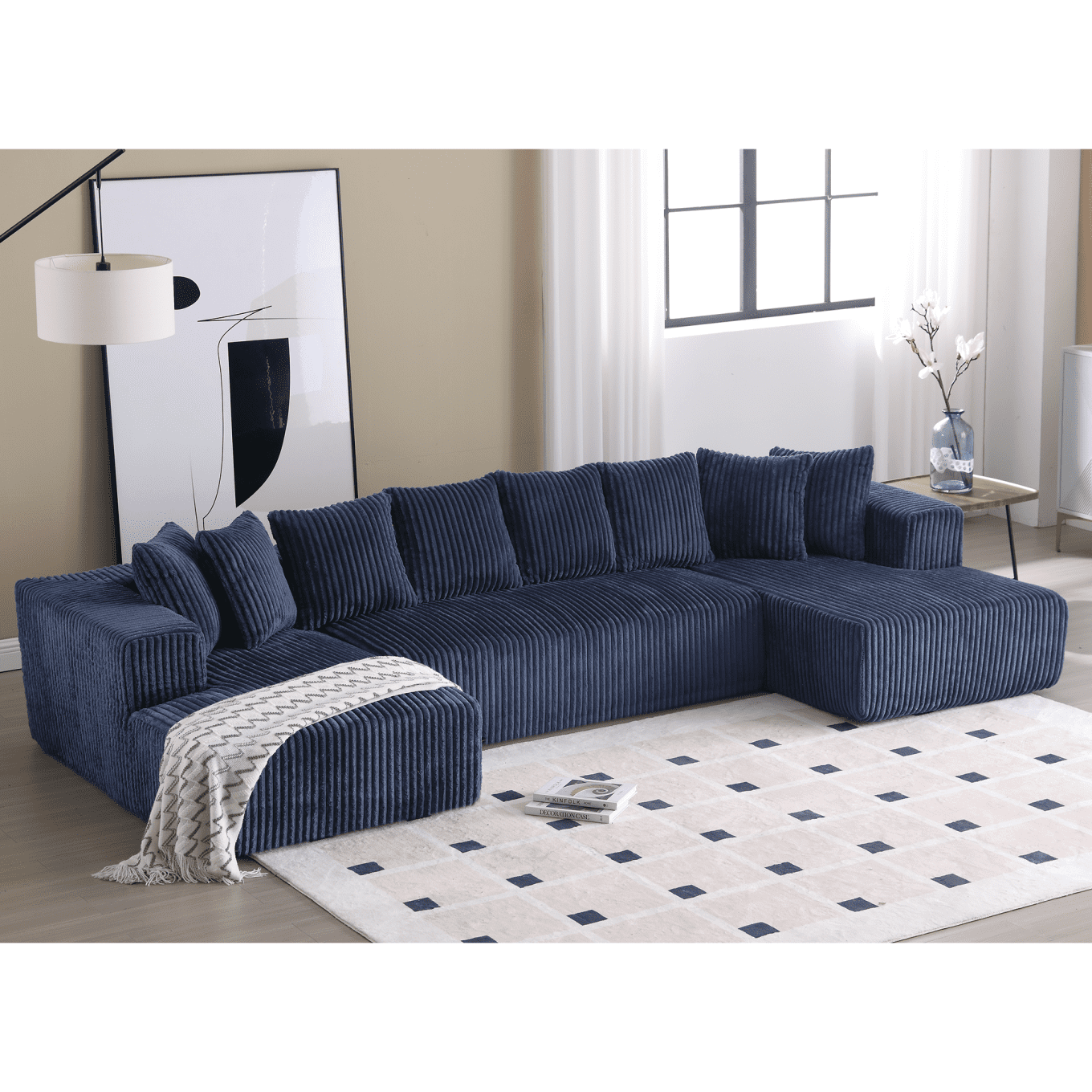 131'' Modular Sectional Couch, Striped Corduroy U-shaped Sofa with ...