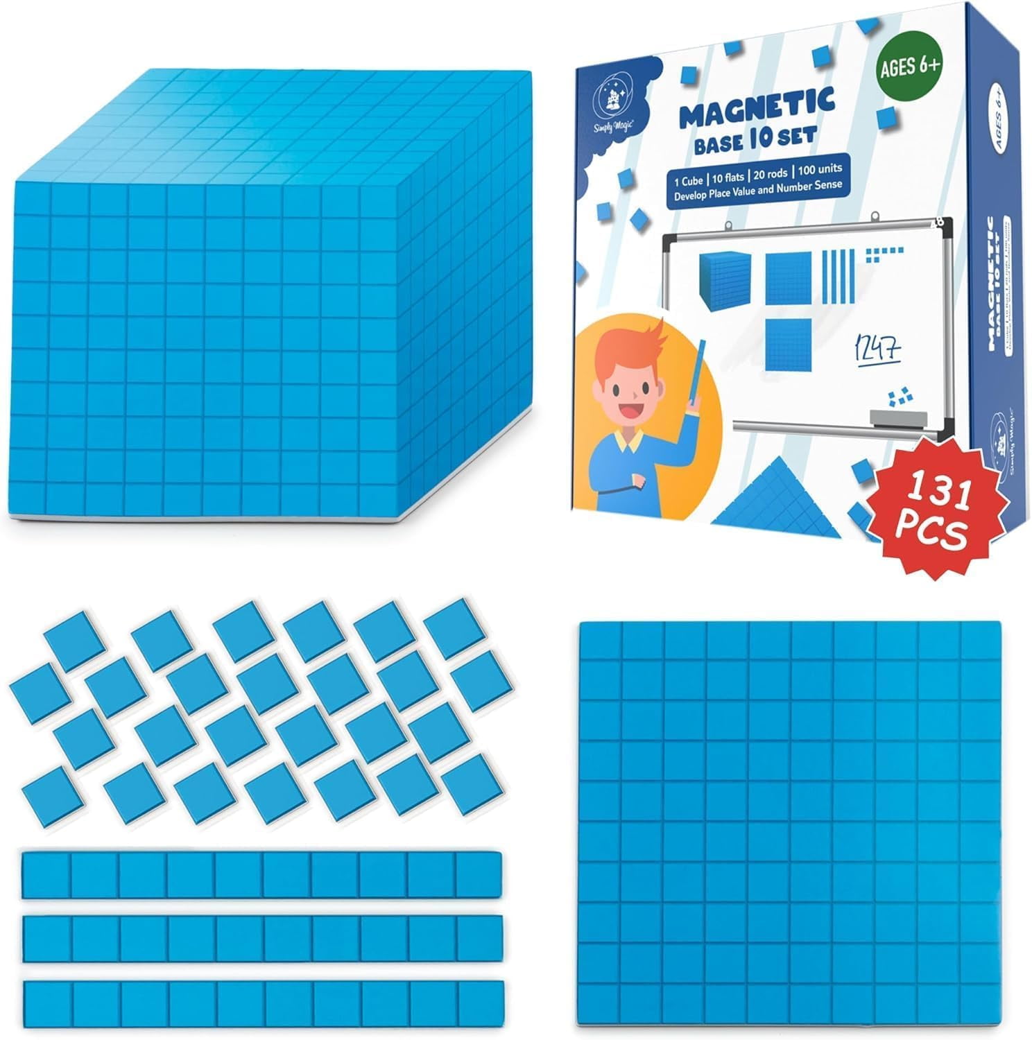 131 PCS Jumbo Magnetic Base Ten Blocks - Place Value Blocks - Math ...