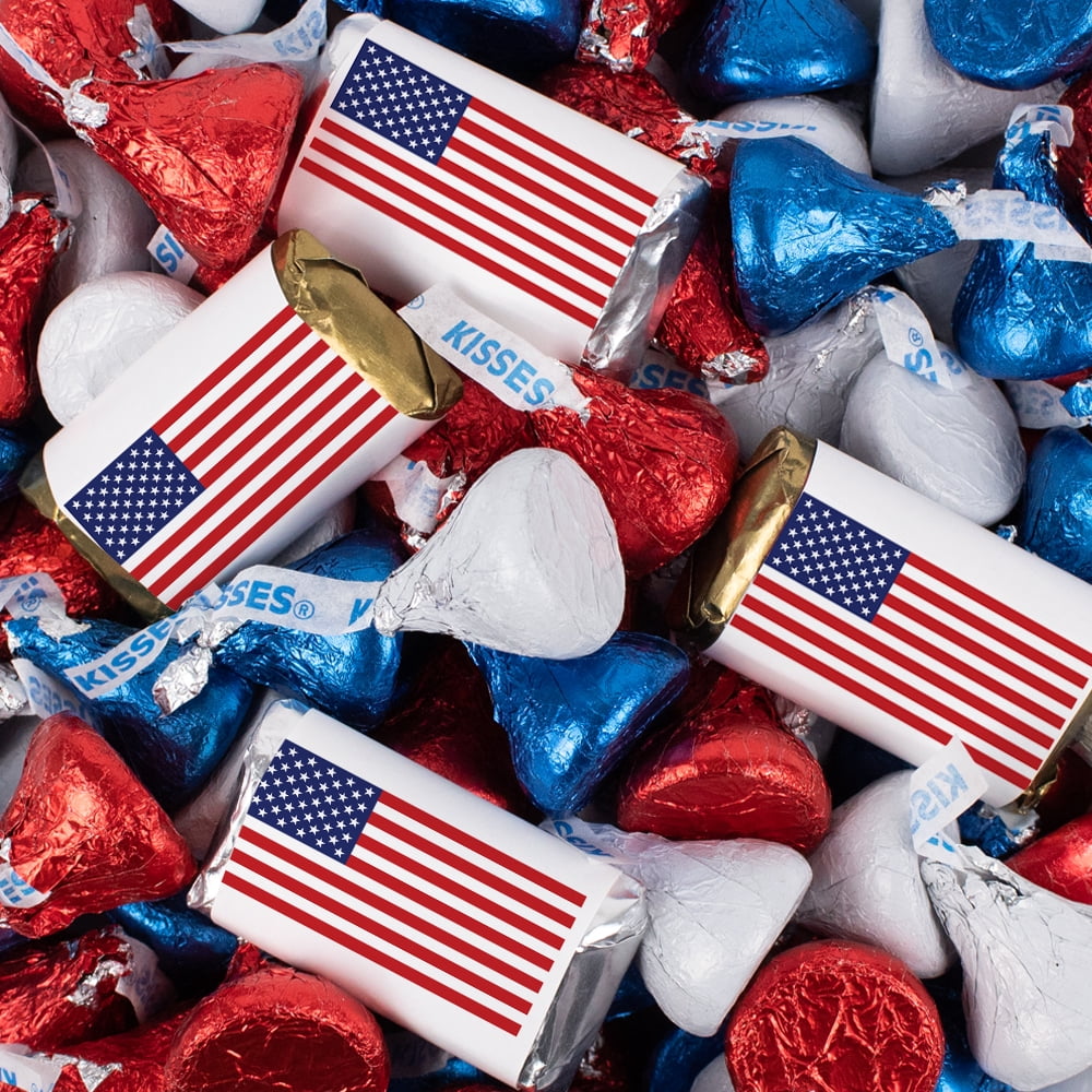 128 Pcs Patriotic Candy Red, Silver & Blue Hershey's Chocolate Mix (1. ...