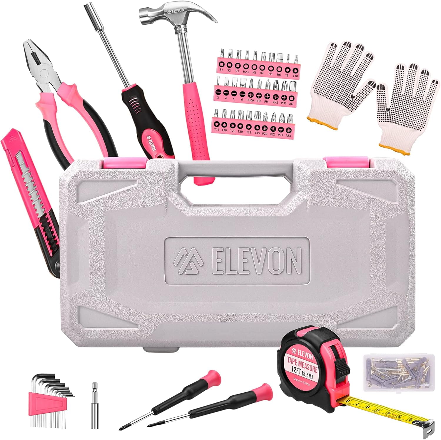 131-Piece Pink Tool Set, Self-Use Tool Set with Storage Toolbox, DIY ...