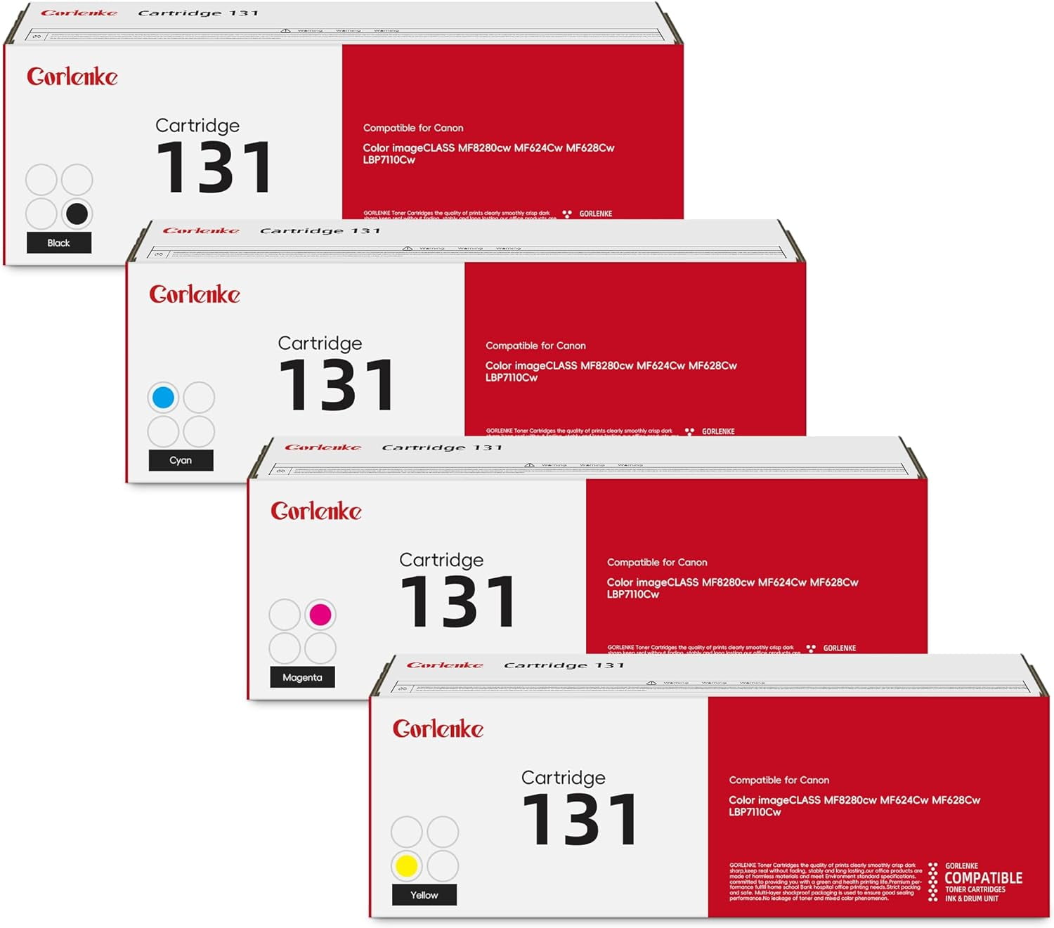 131 Toner Cartridge Bundle CRG-131 (4-Pack, Black, Cyan, Magenta ...