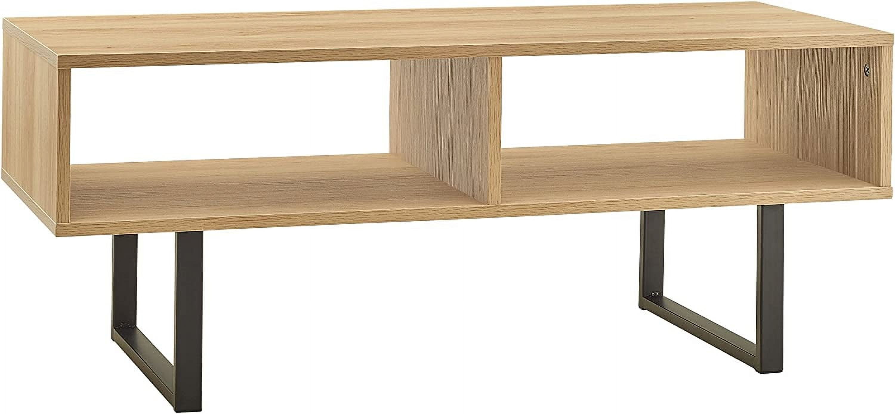 1311 Rectangular Wood Coffee Table with Storage Shelves, Natural ...