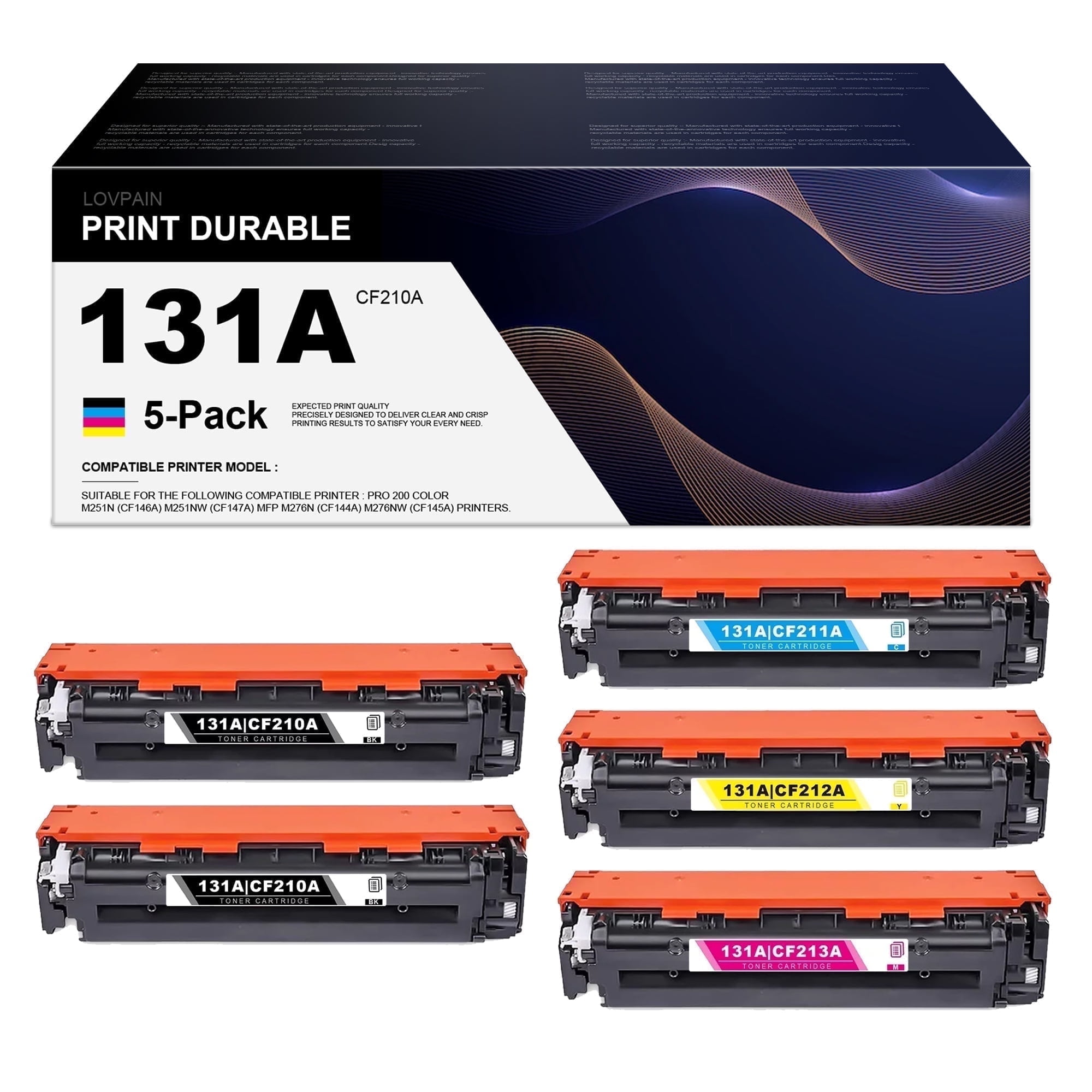 5 Pack Toner Cartridges (2BK+1C+1M+1Y) - HP Pro Color M251nw, M276nw ...