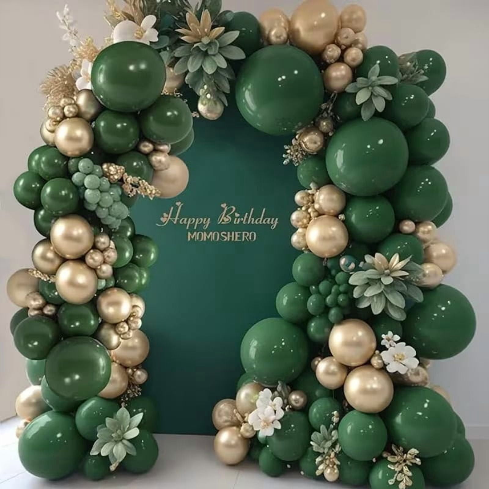 131pcs Premium Golden and Dark Green Latex Balloons - High-Quality ...