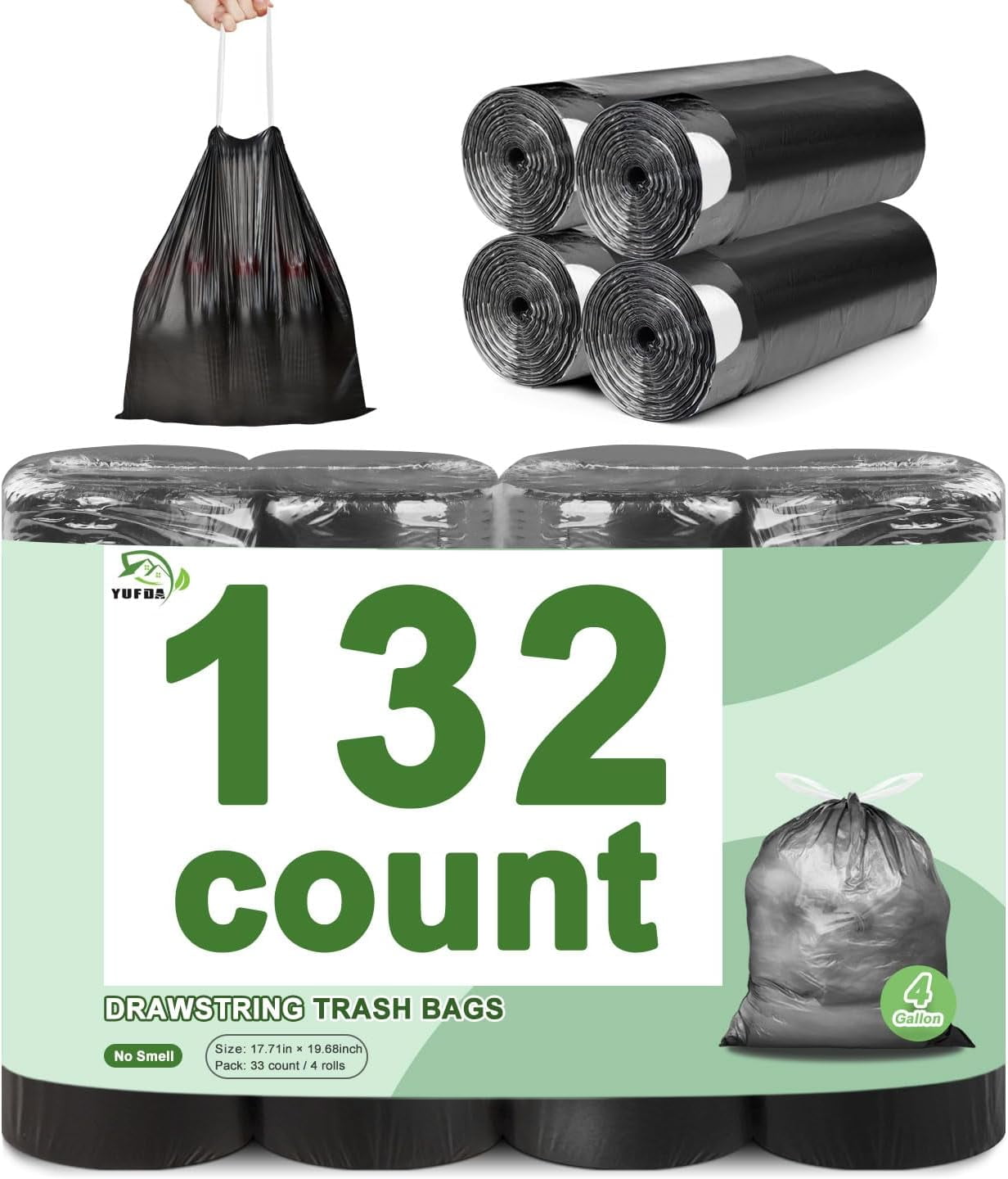 132 Count-Small Trash Bags, 4 Gallon Trash Bag Drawstring,Bathroom ...