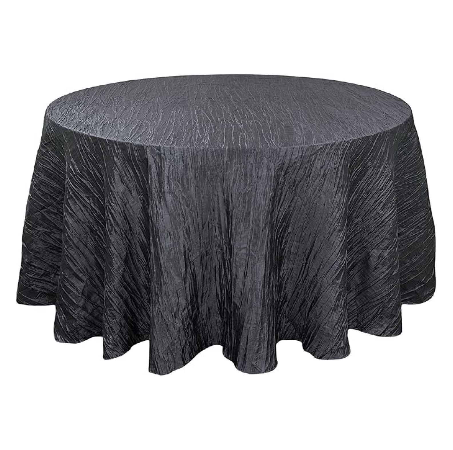 - 132 Inch Round Crinkle Taffeta Tablecloth - Black, Crushed Shiny ...