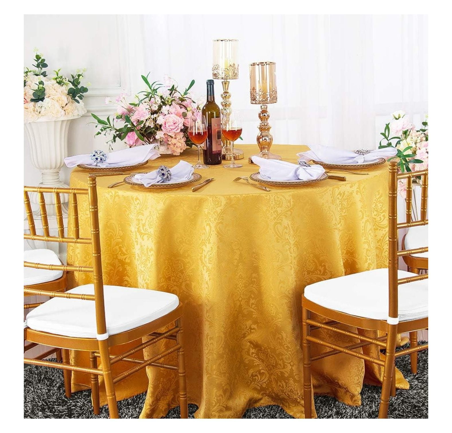 132 Inch Round Jacquard Damask Polyester Tablecloths Table Cover Linens ...