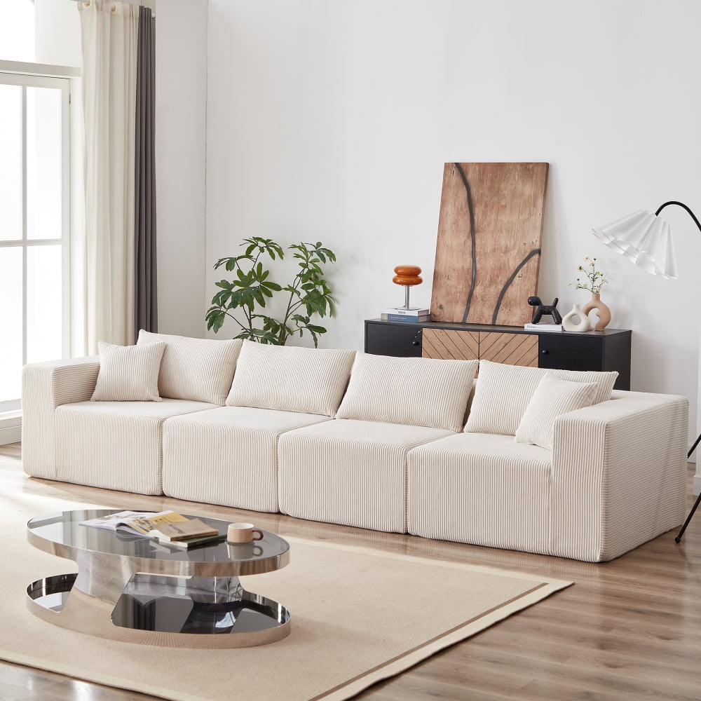 132" Minimalist Corduroy Modular Sectional Sofa, 4 Pcs Free Combination ...
