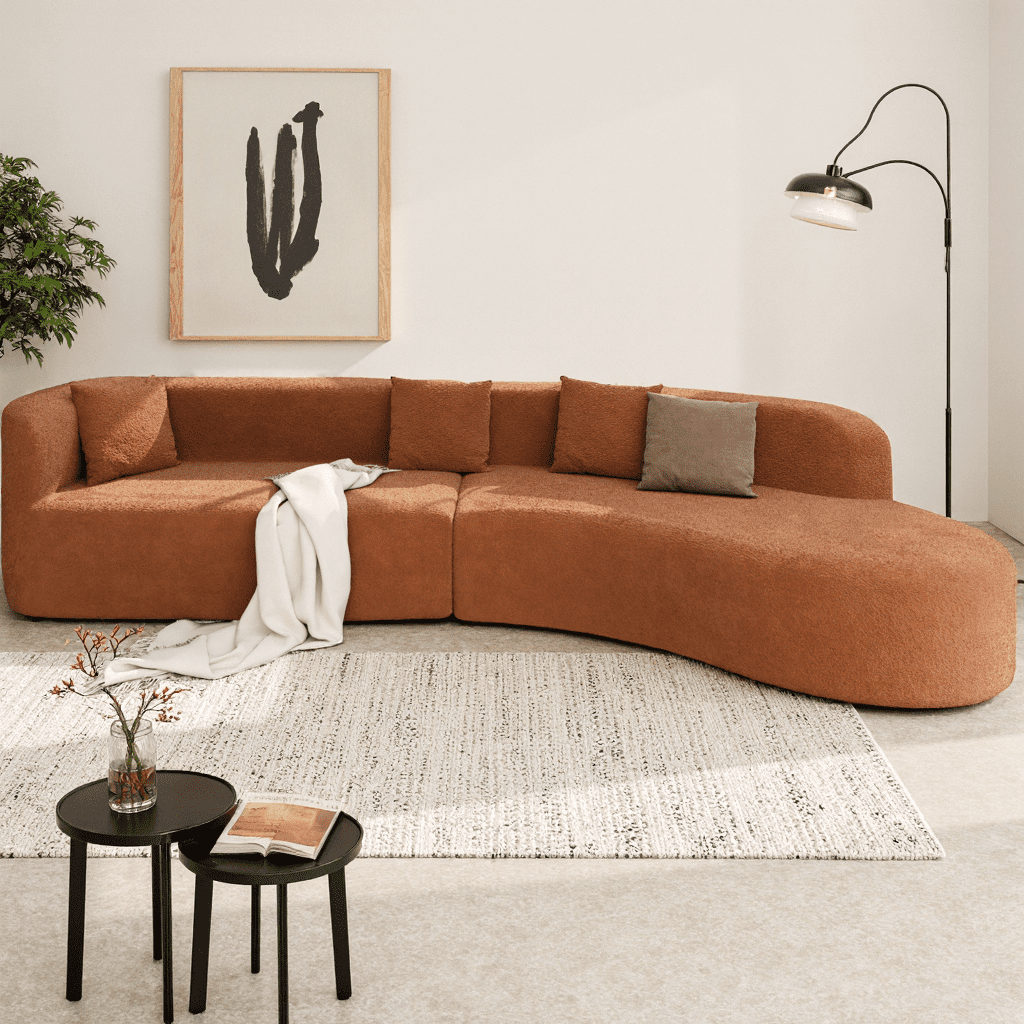 132" Modern Curved Sectional Sofa with 4 Pillows, 2-Piece Chenille ...