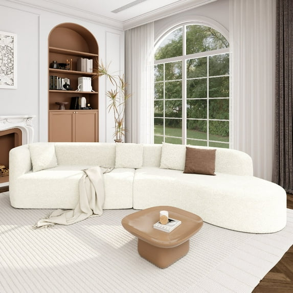 132" Modern Sectional Sofa with Curved Design, 2-Piece Chenille Modular Couch with 4 Pillows ...