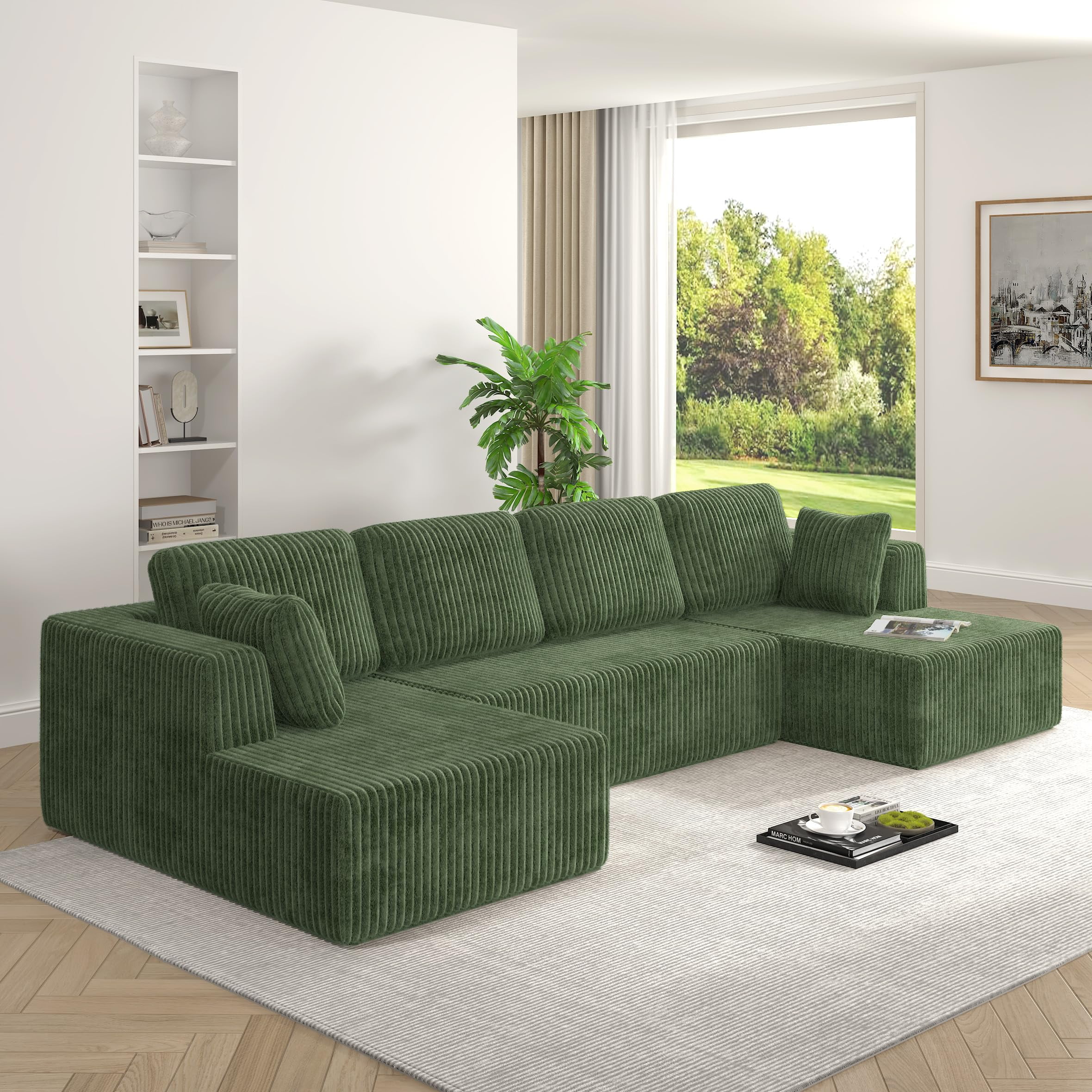 132" Modular Sectional Couch, Comfy Corduroy Couch Sectional Sofa with ...