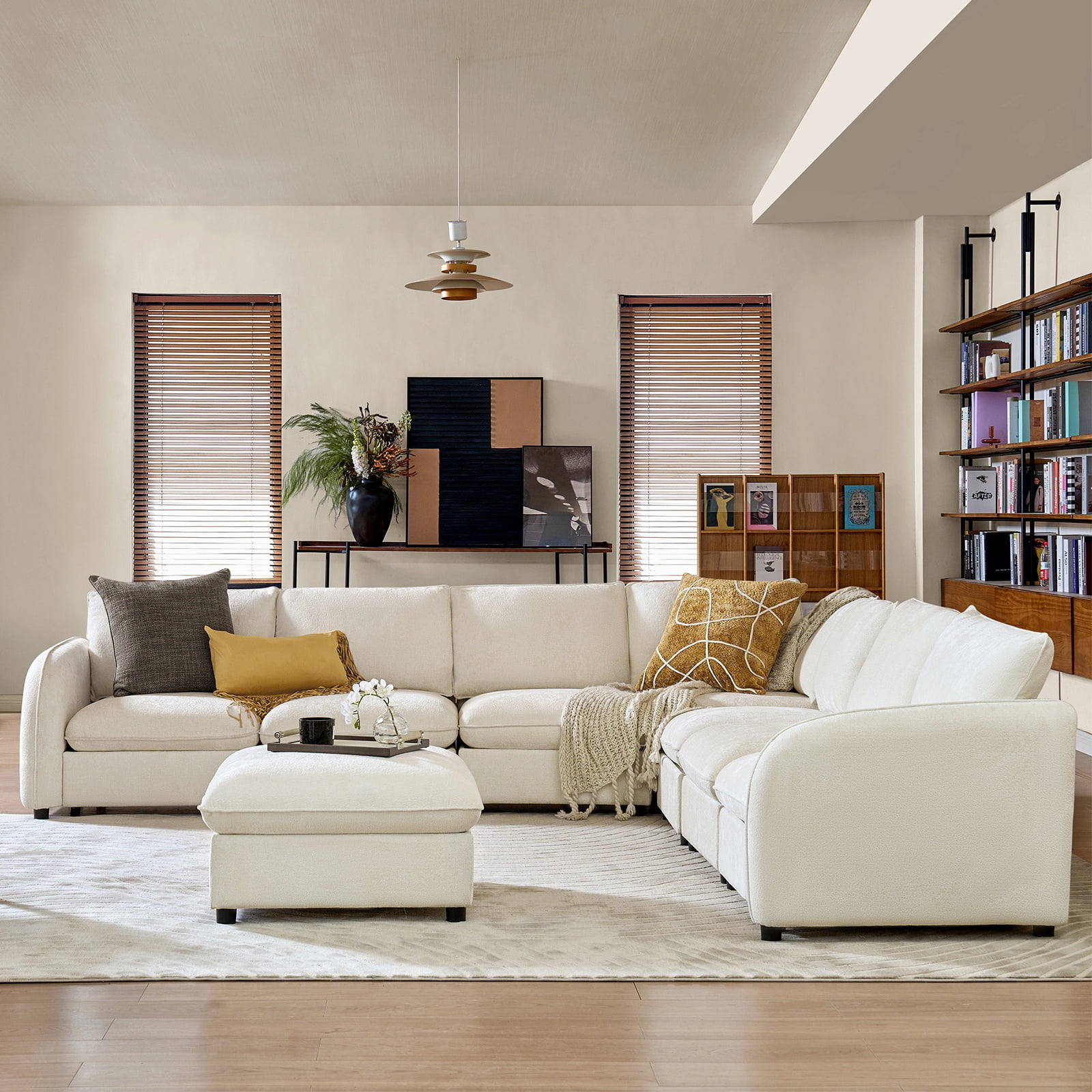132" Modular Sectional Sofa 8-Seater Fabric Wide-Seat Couch with ...