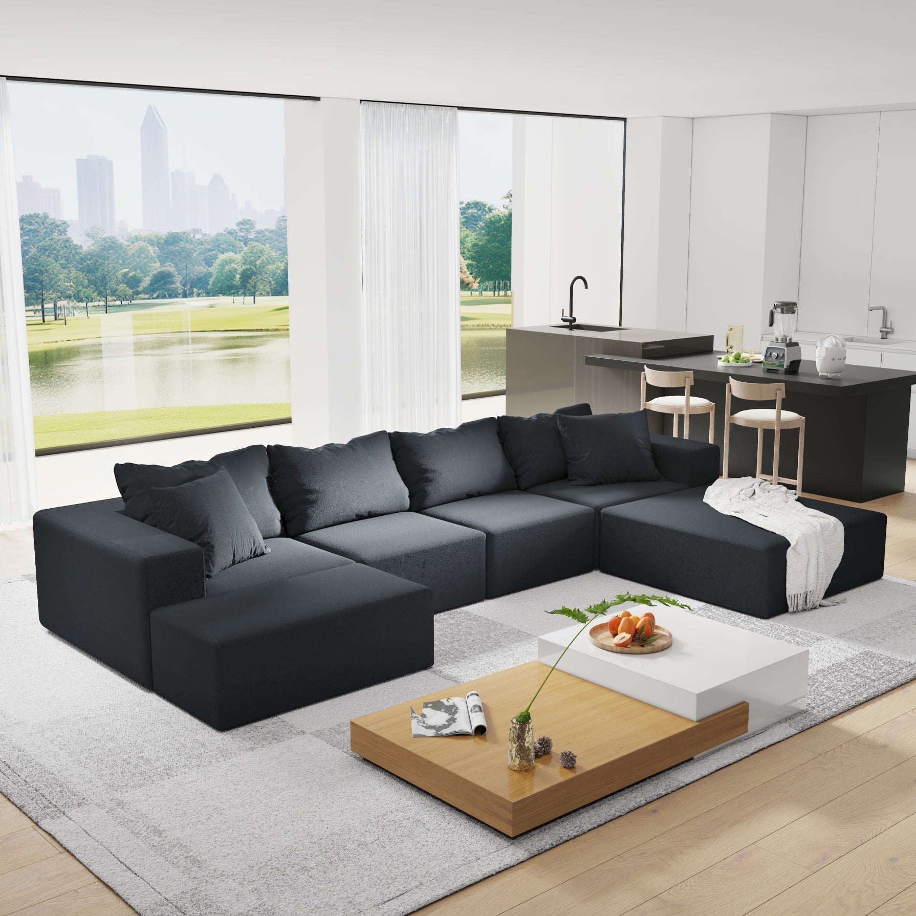 132" Modular Sectional Sofa Couch, Oversized Boneless L-Shape Couch ...