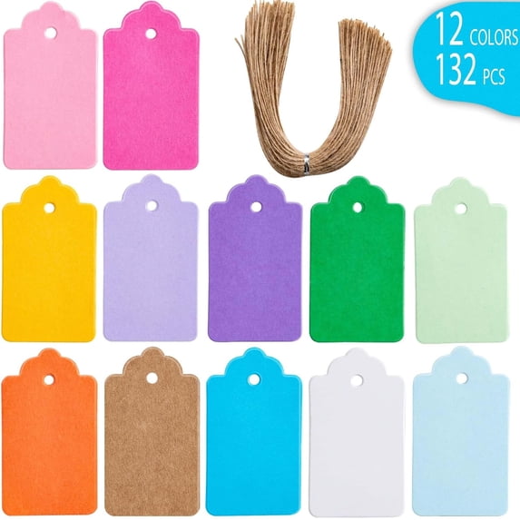 132 Pcs Premium Gift Tags, 12 Colors Kraft Paper with String, Double ...