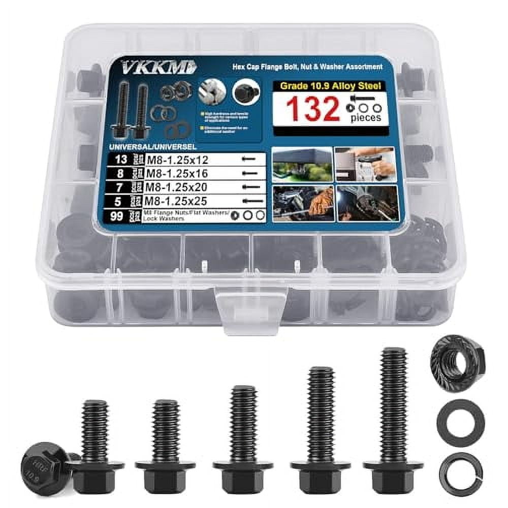 132 pcs M8 Hex Cap Flange Bolt Assortment Kit/Screws, Nuts & Washers ...