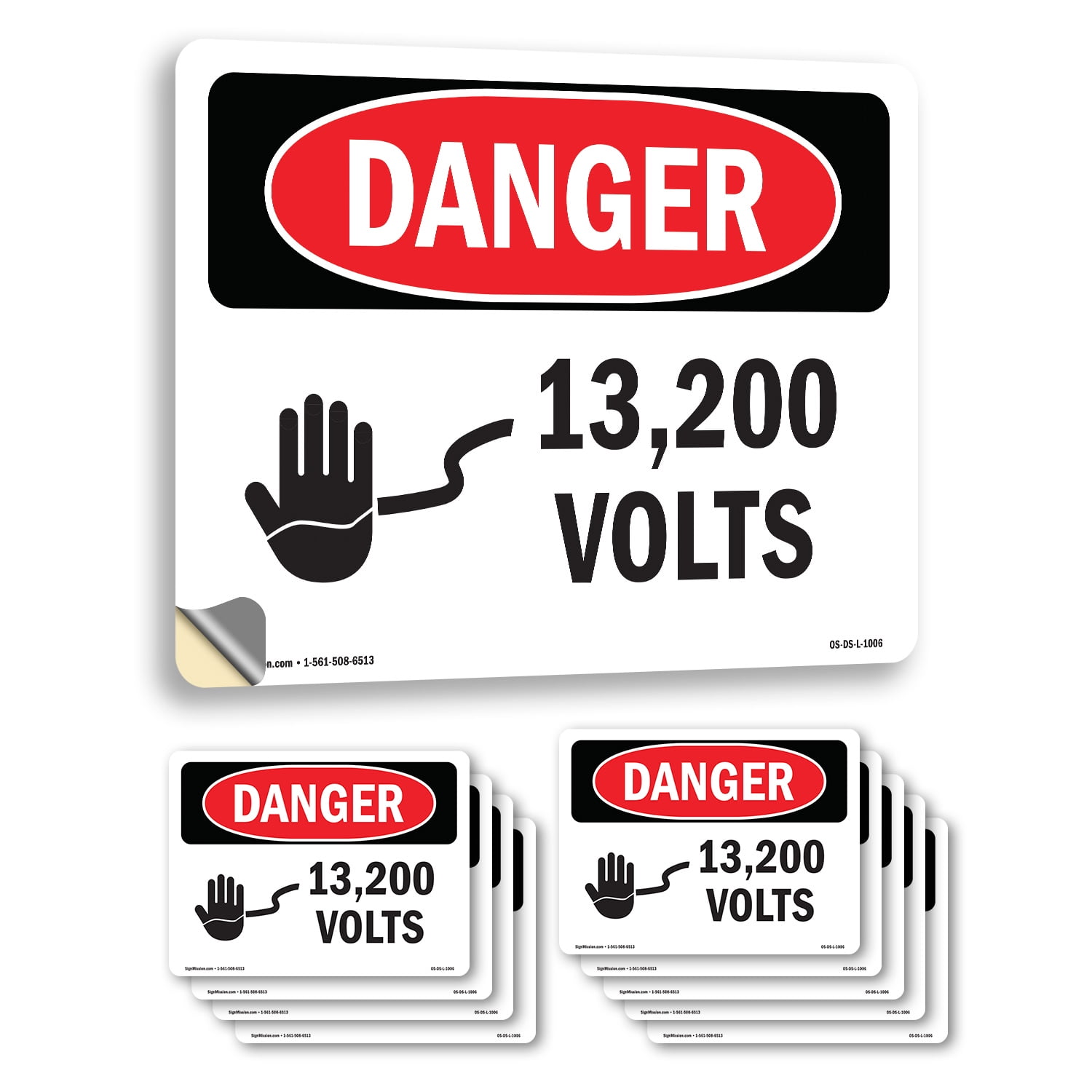 13200 Volts OSHA Danger Vinyl Decal Label 24 Inch x 18 Inch - 10 Pack ...