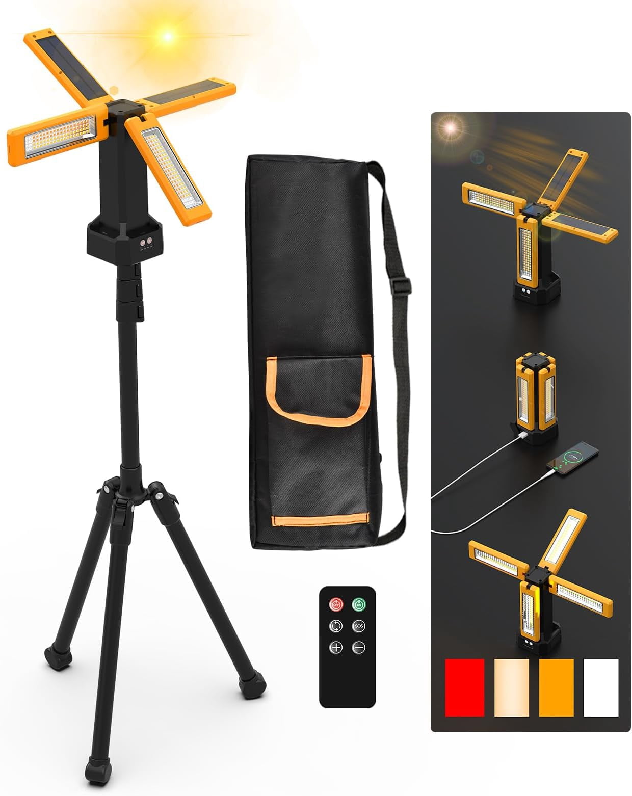 13200mAh Solar Work Light with Folding Stand and Carrying Bag, 8000 ...