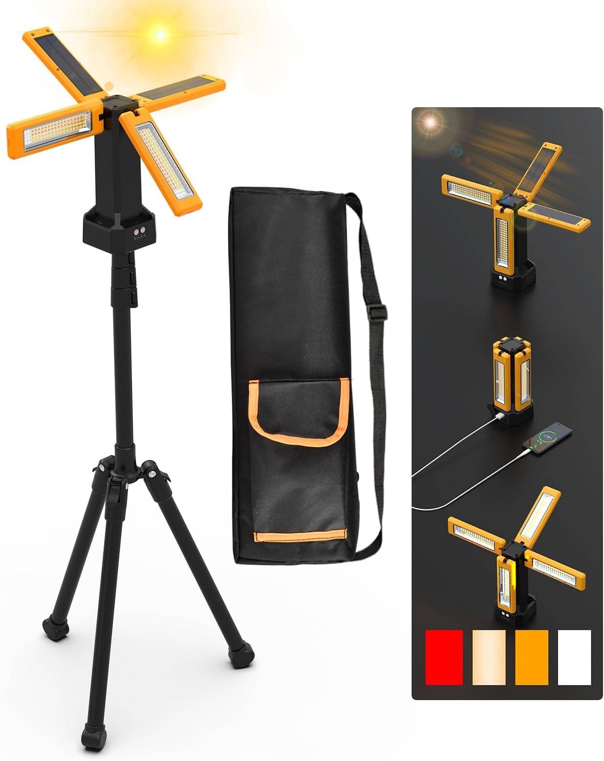 13200mAh Solar Work Light with Folding Stand and Carrying Bag, 8000 ...