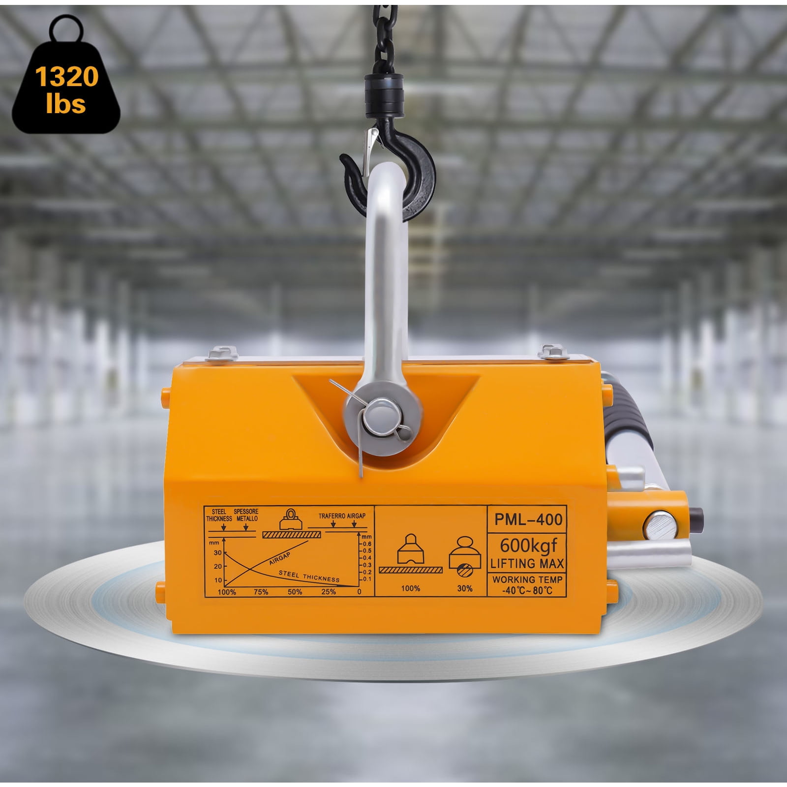 1320LB Steel Magnetic Lifter HeavyDuty Crane Hoist Lifting Magnet 600KG ...
