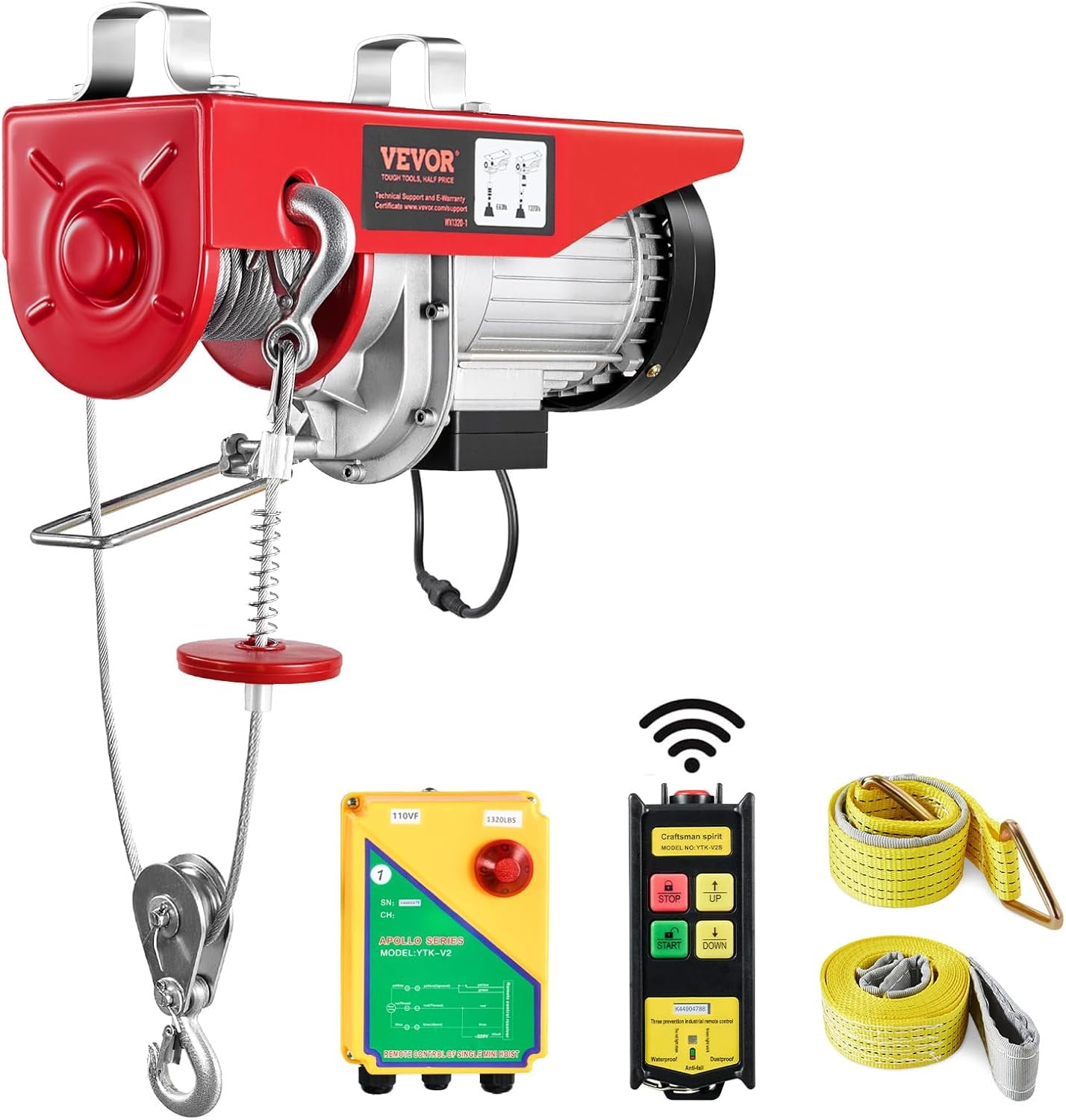 1320lbs Wireless Electric Hoist, 1150W 110V Electric Steel Wire Winch ...