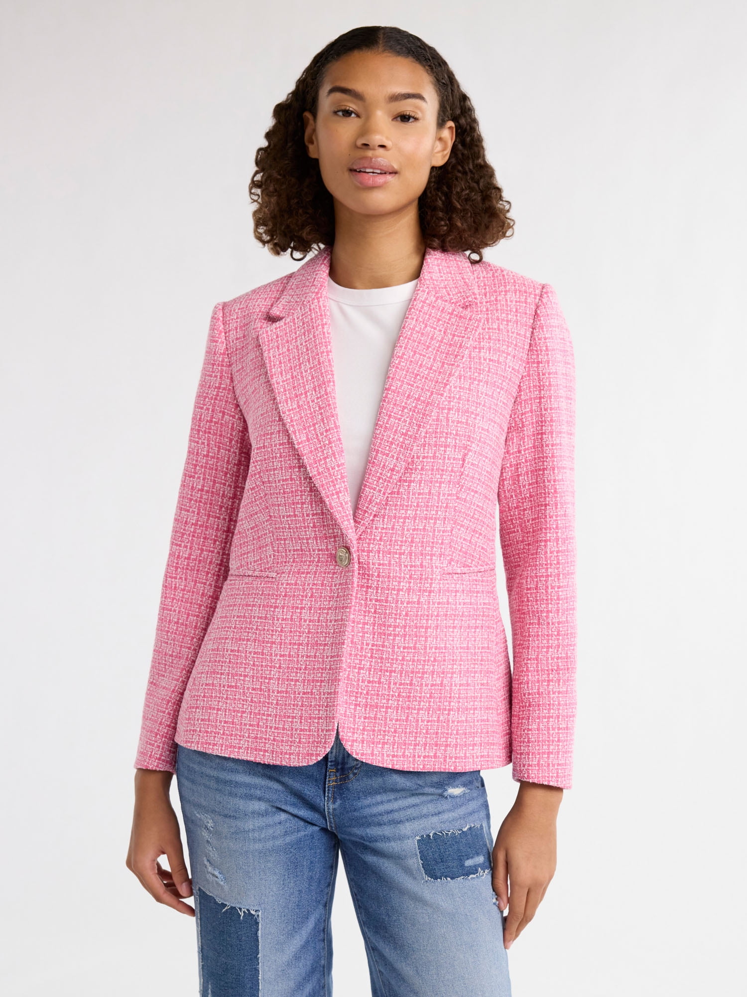 Free Assembly Women’s Single Breasted Tweed Blazer, Sizes XS-XXXL ...