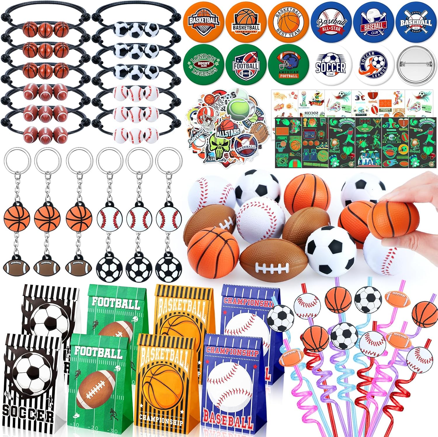 132PCS Sports Party Favors Set Baseball Soccer Basketball Football ...