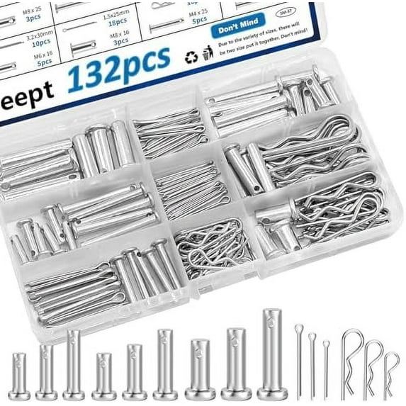 132Pcs Clevis Pins 304 Stainless Steel Cotter Pin Hair Pin Carbon Steel ...