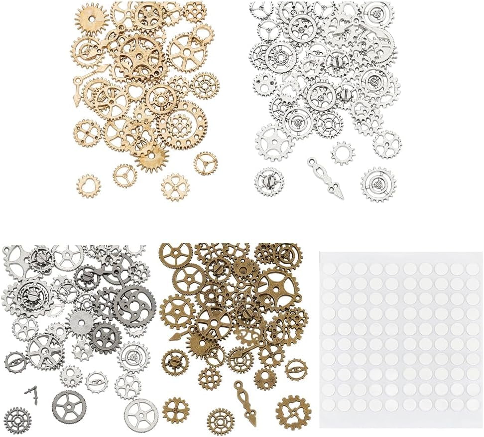 132Pcs Steampunk Gear Cog Wheel Clock Charms Pendant 4 Color Steampunk ...