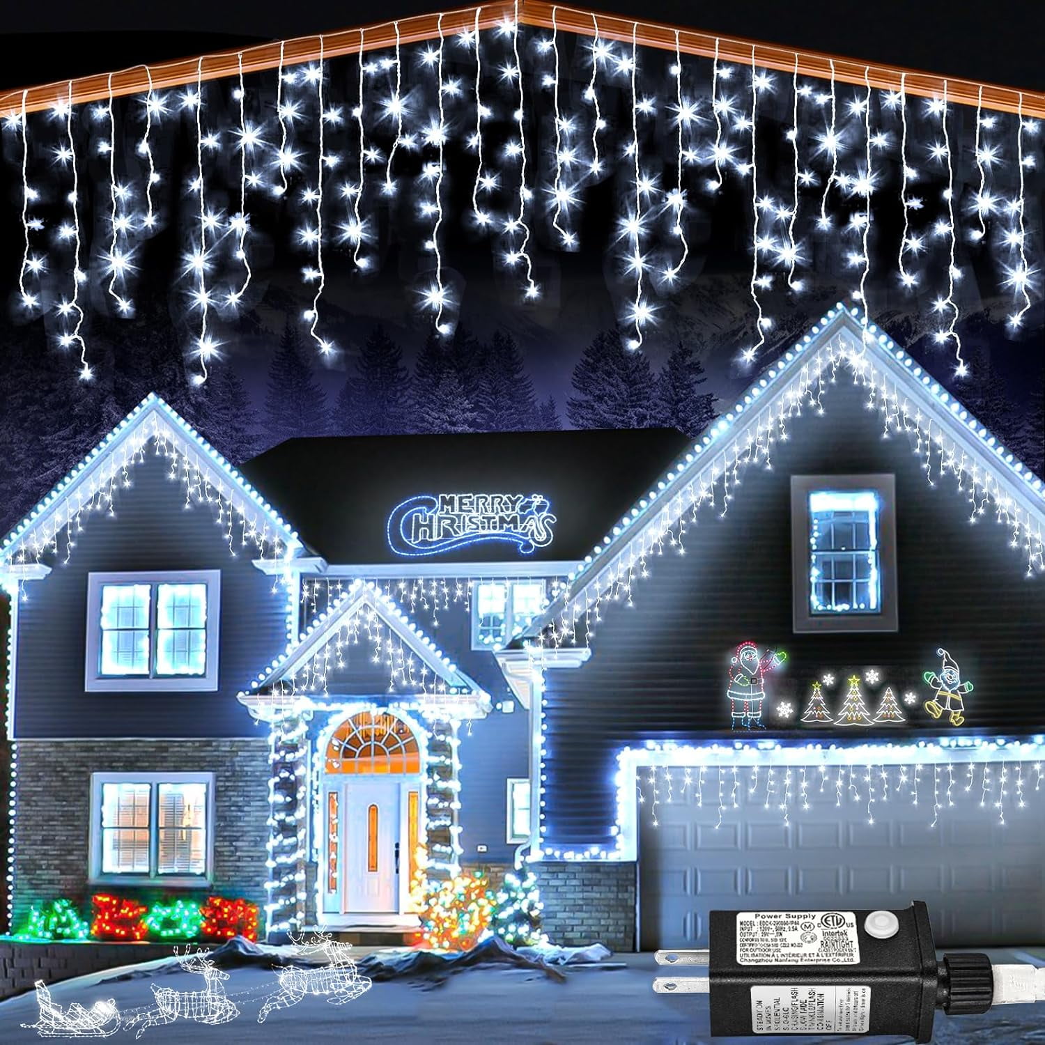132ft Icicle Lights for Outside, 1280 LED White Christmas Lights ...