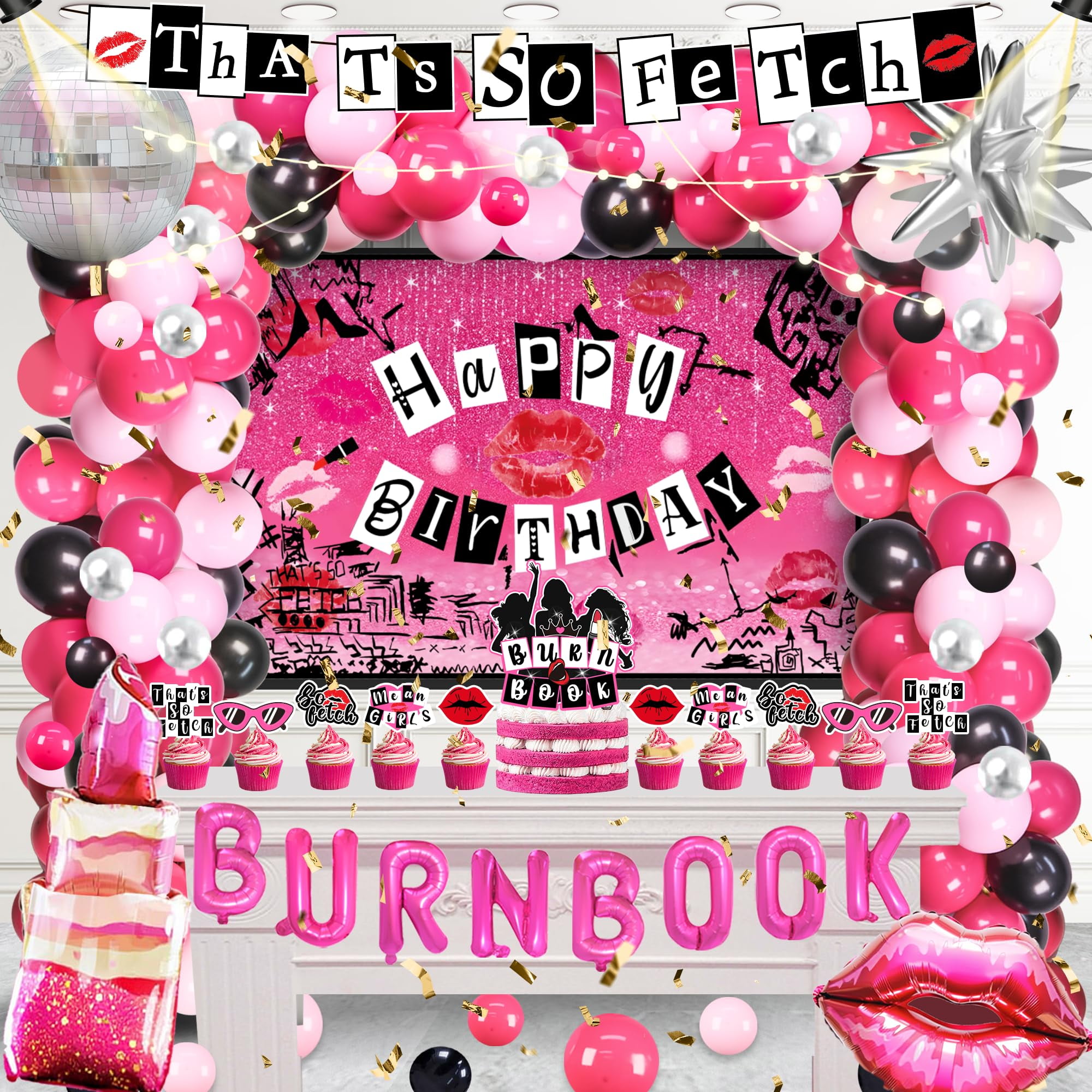 132pcs Hot Pink Lips KEF16 Birthday Party Decorations Kit That's Fetch ...