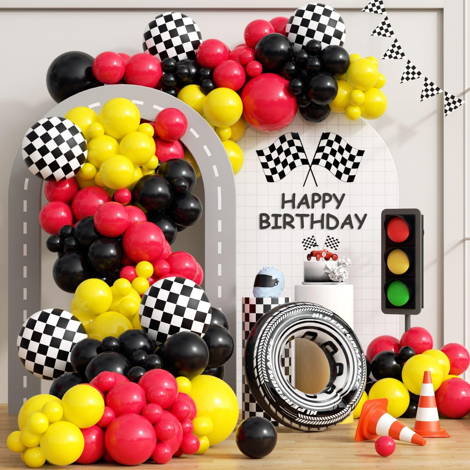 132pcs Race Car Balloon Arch Kit, Party Decorations With Red Black ...