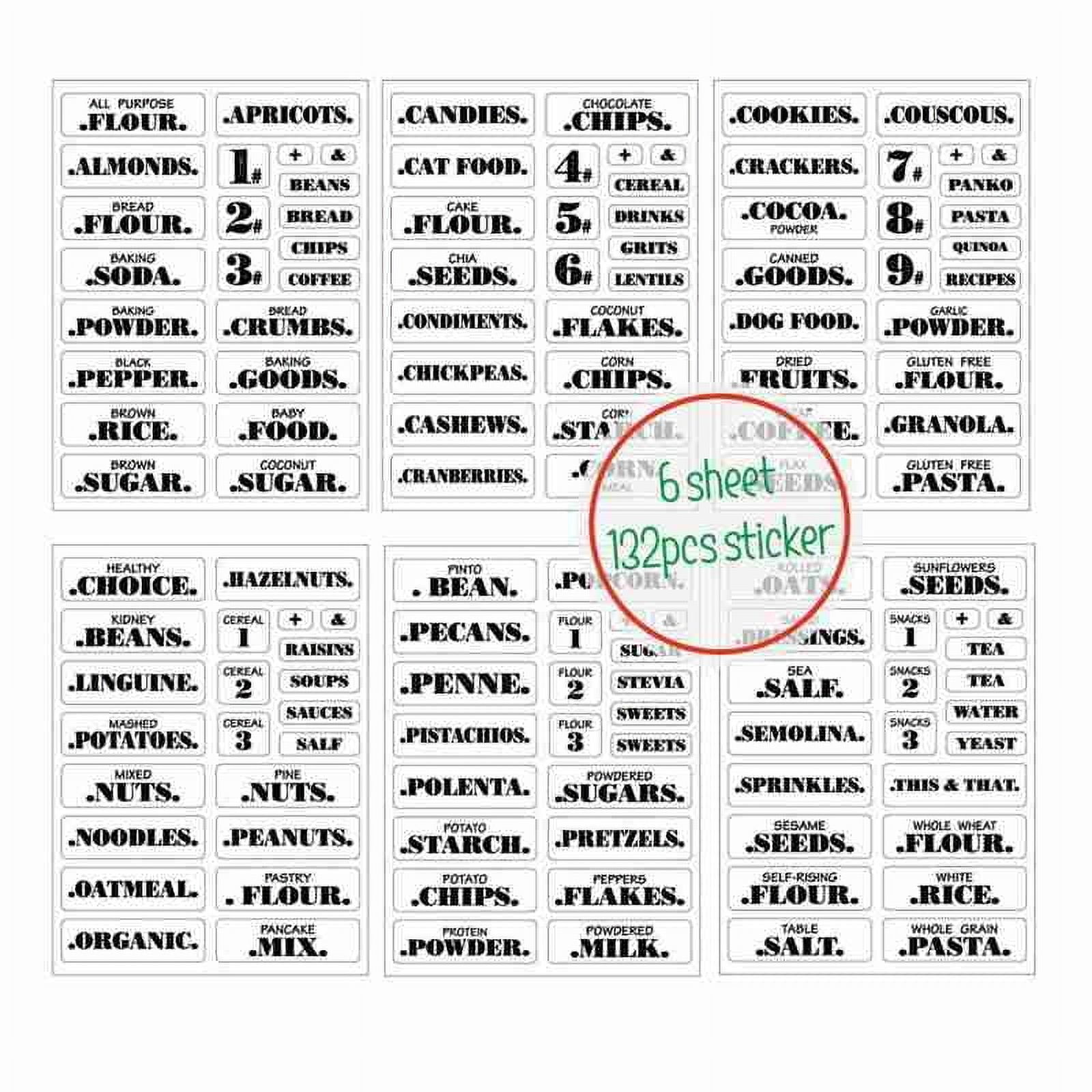 132x Kitchen Storgae Stickers Jars Bottle Food Container Labels Clear ...