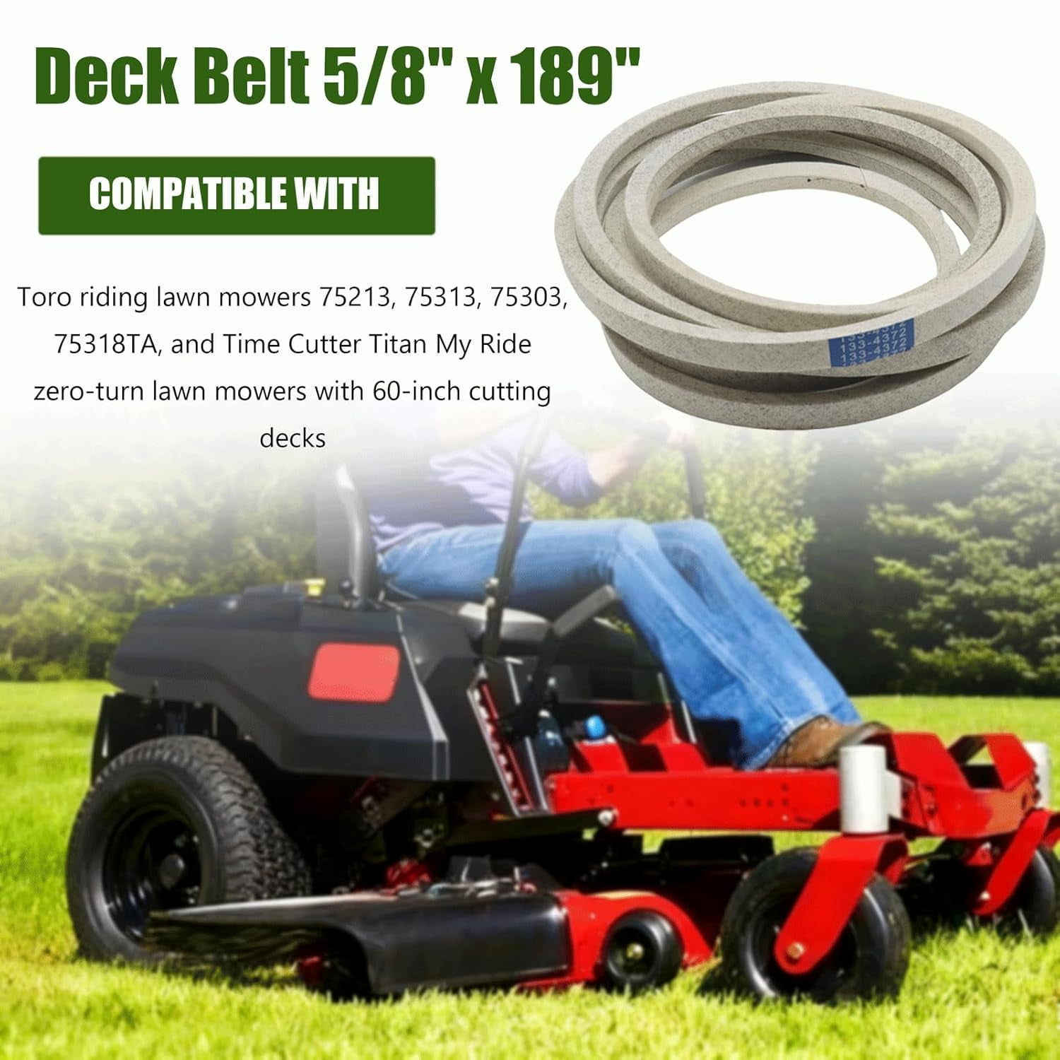133-4372 0.66" x 189.1" Deck Belt Fit for Toro Wheel Time Cutter My ...