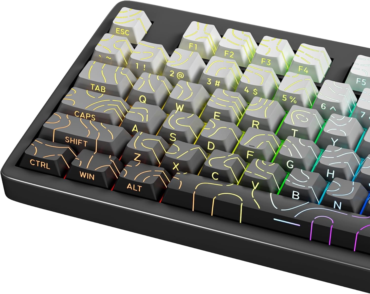 133 Aesthetic PBT Keycaps, Modern Topographic Gray-to-Black Gradient ...