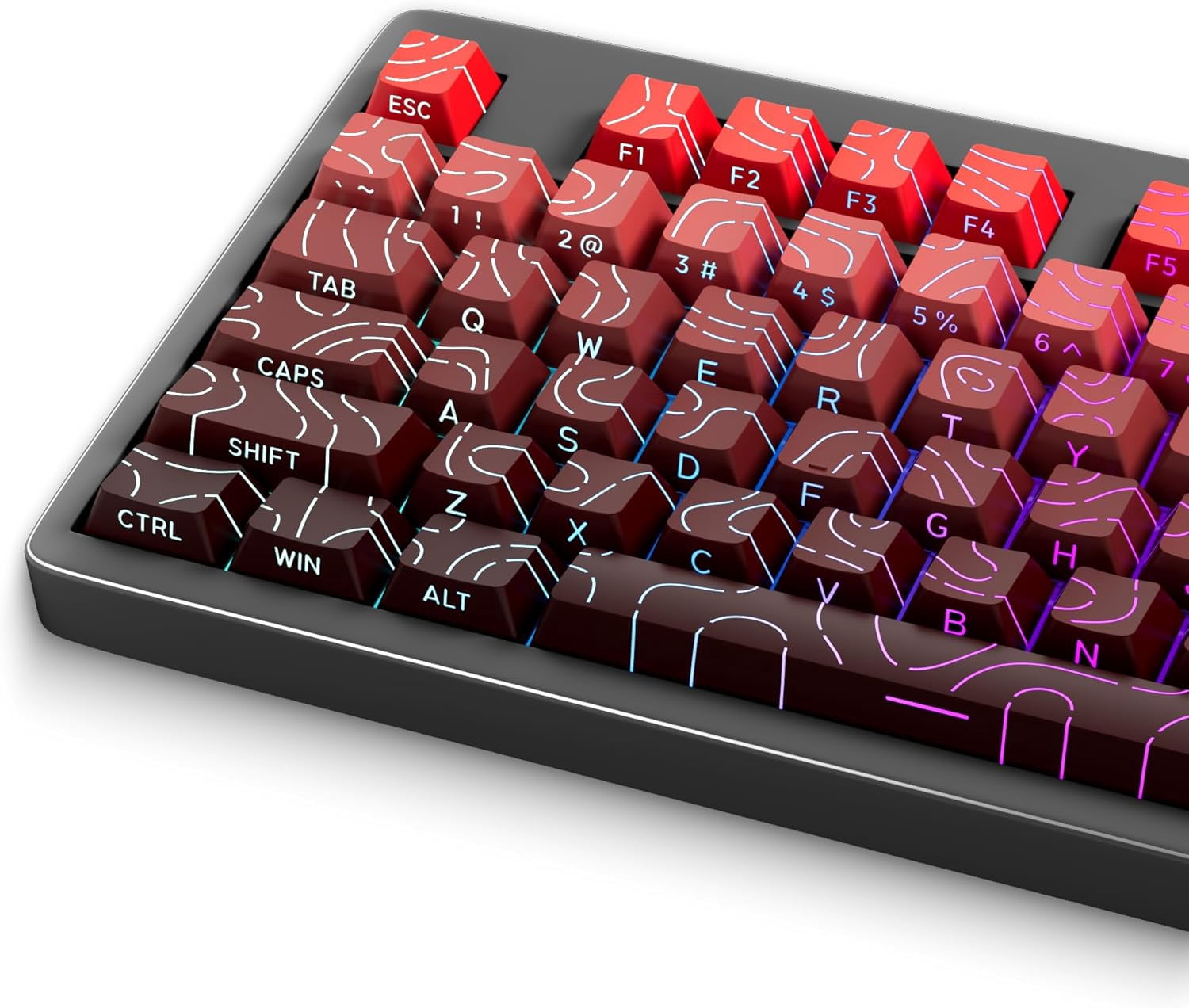 133 Aesthetic PBT Keycaps, Modern Topographic Red-to-Black Gradient ...