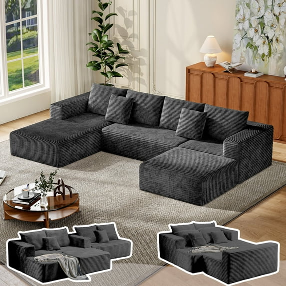 133" Sectional Boneless Couch for Living Room,Modern Modular Cloud ...