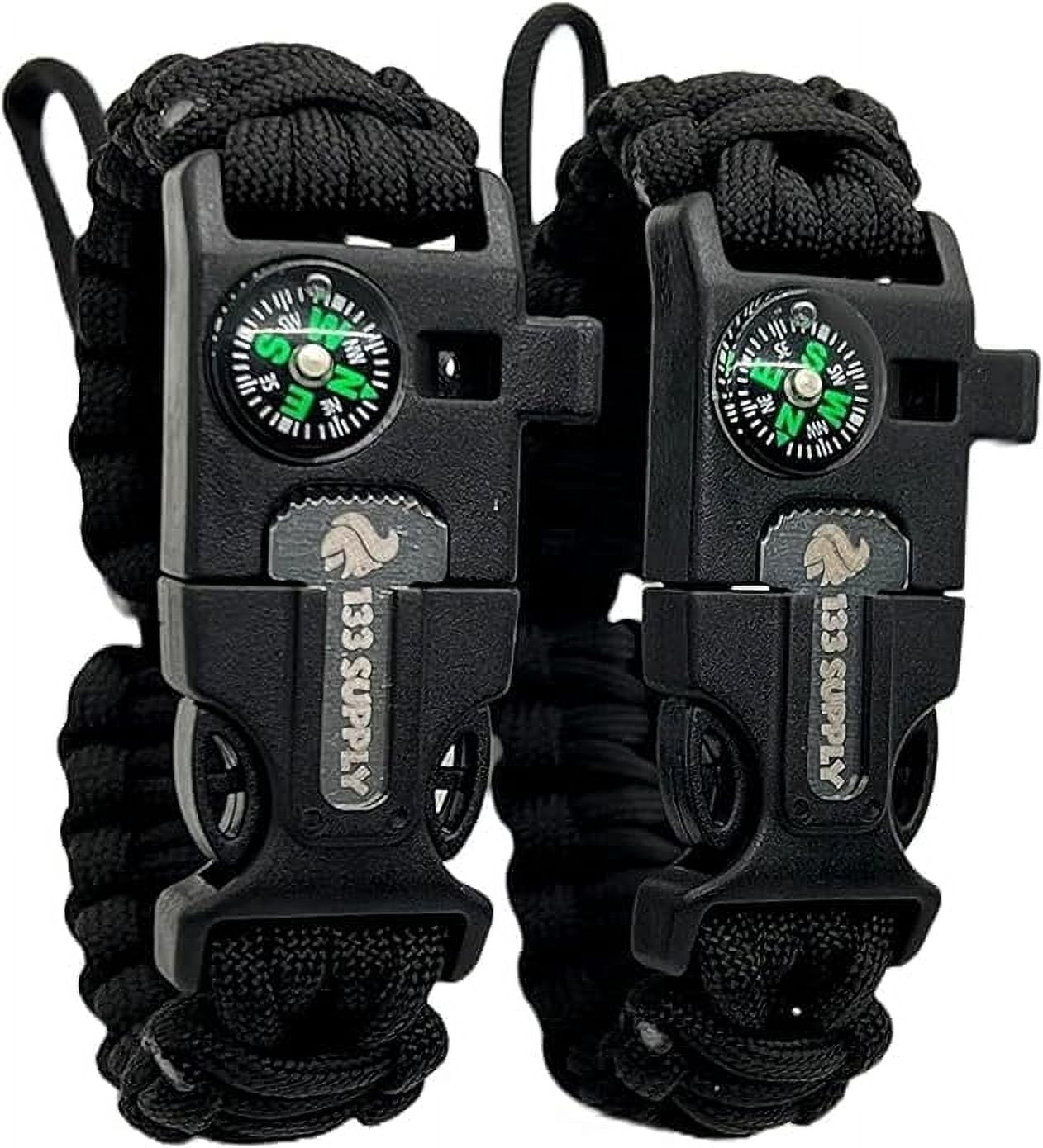 133 supply Survival Paracord Bracelet with Compass Whistle Fire Starter ...