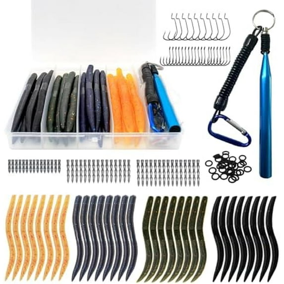 133Pcs Senko Wacky Worm Bass Fishing Lures Kit with Soft Plastic Baits ...