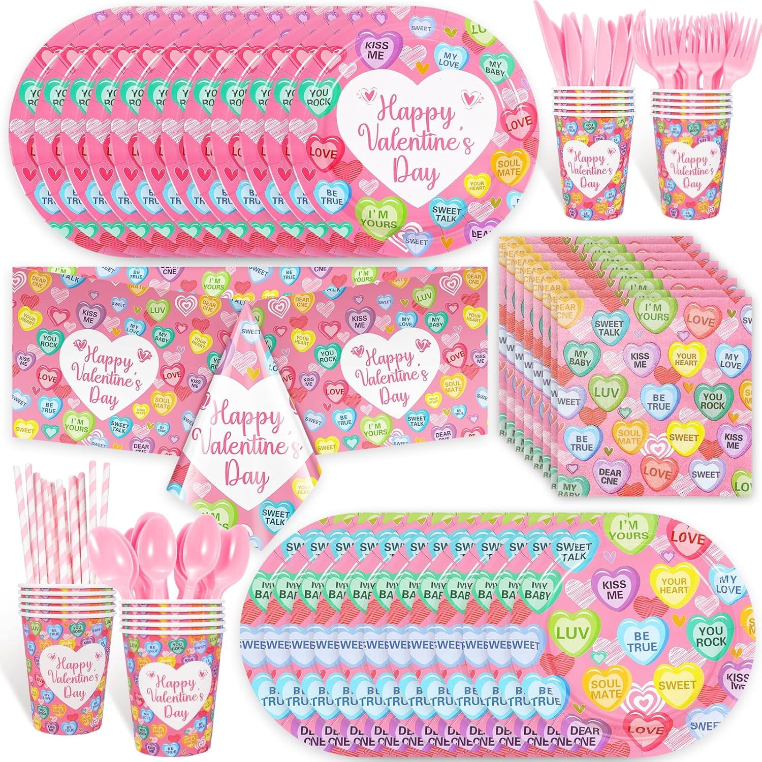 129PCS Valentine's Day Dinnerware Set for 16 Guests, Happy Valentine's ...