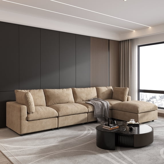 134" L Shape Modular Sectional Sofa with Movable Ottomans, Modern ...