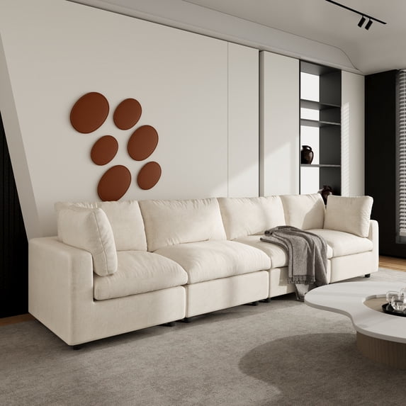 134" Modular Sectional Sofa, Deep Seat Chenille Cloud Couch, Modern ...